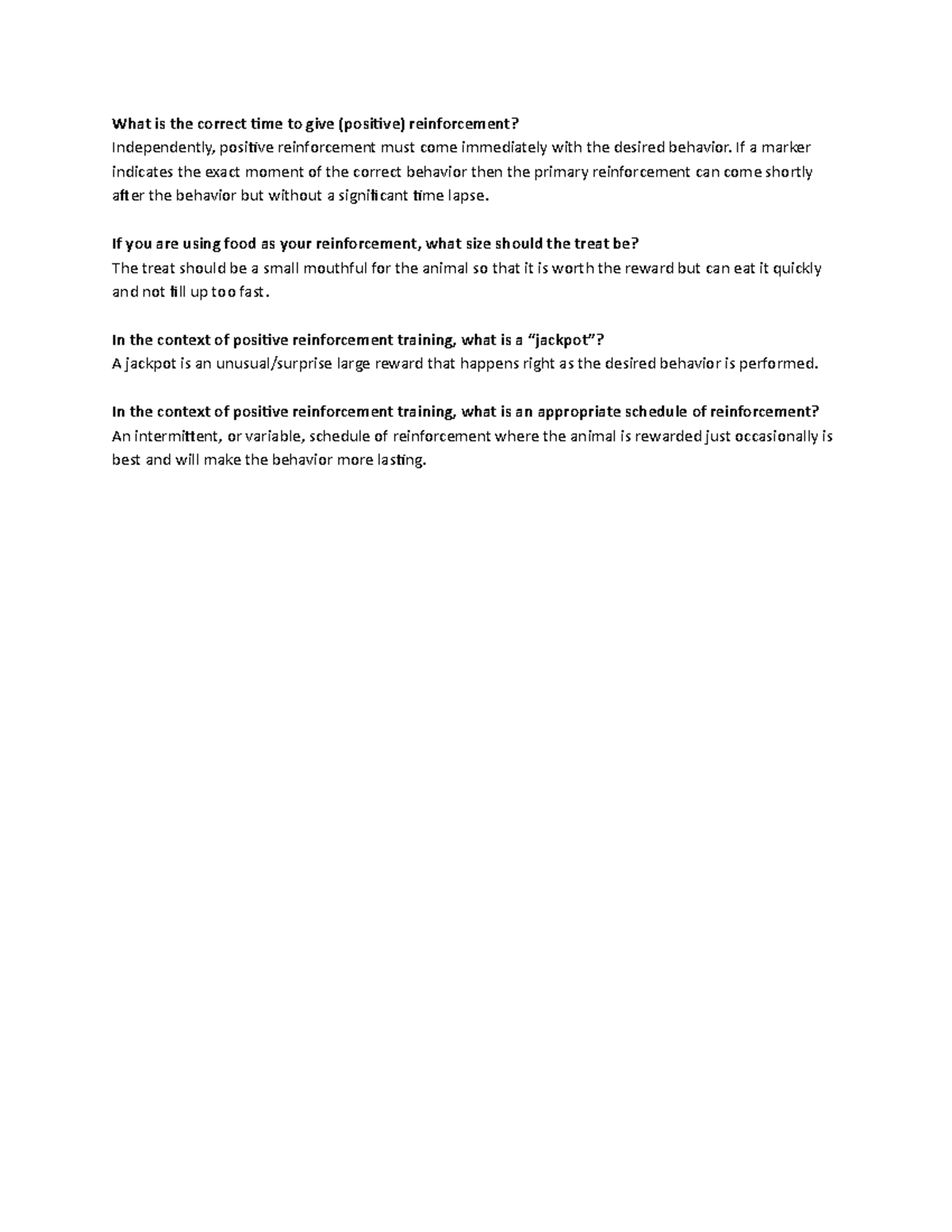 Reinforcement practice questions - What is the correct ime to give ...