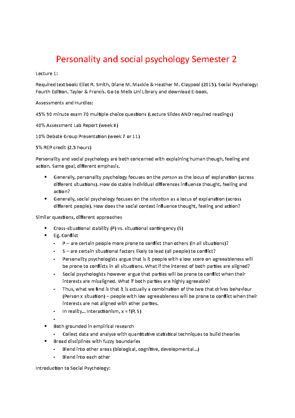 Personality and social psychology Semester 2 - Smith, Diane M. Mackie & Heather M. Claypool ...