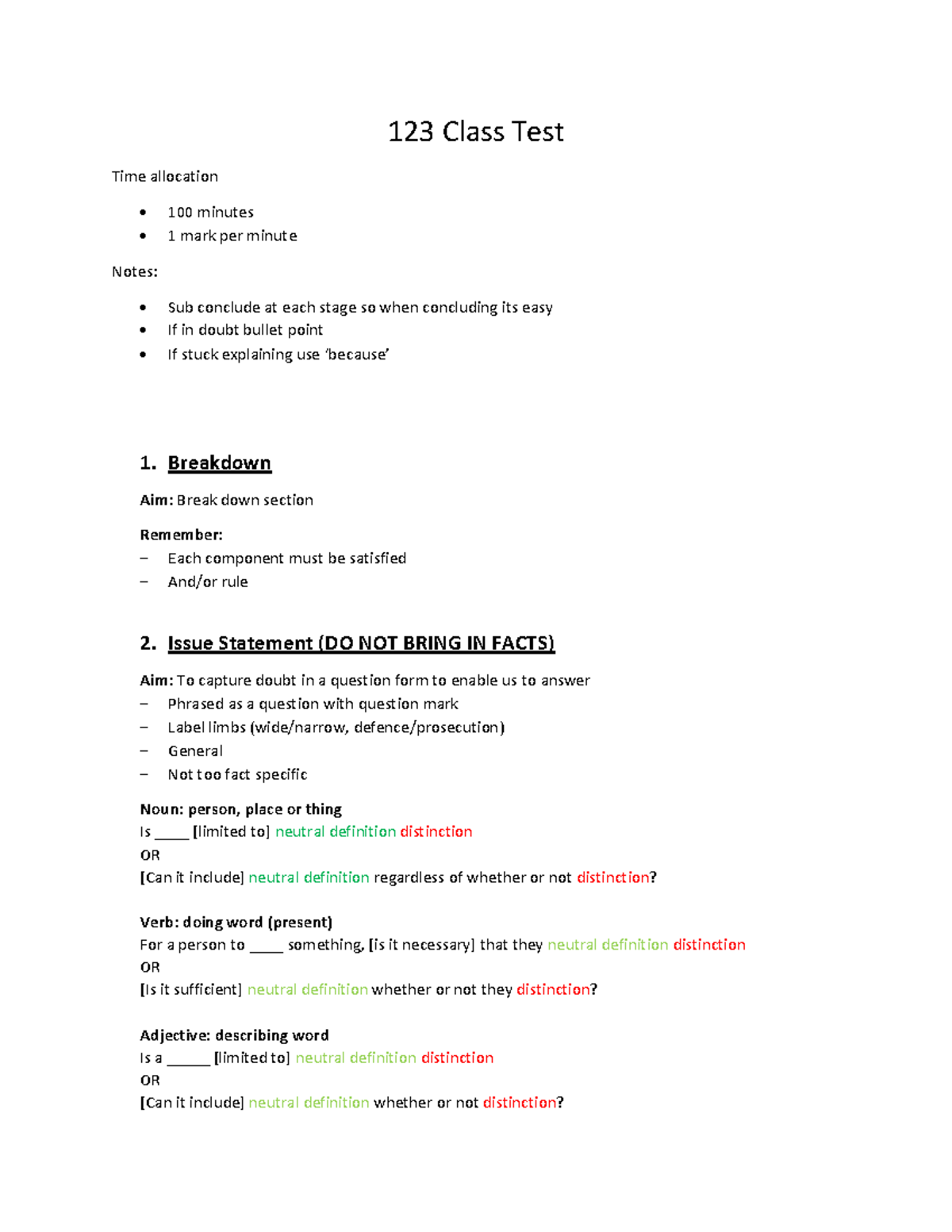 123 Exam Cheatsheet - Breakdown of steps and aims of each stage ...