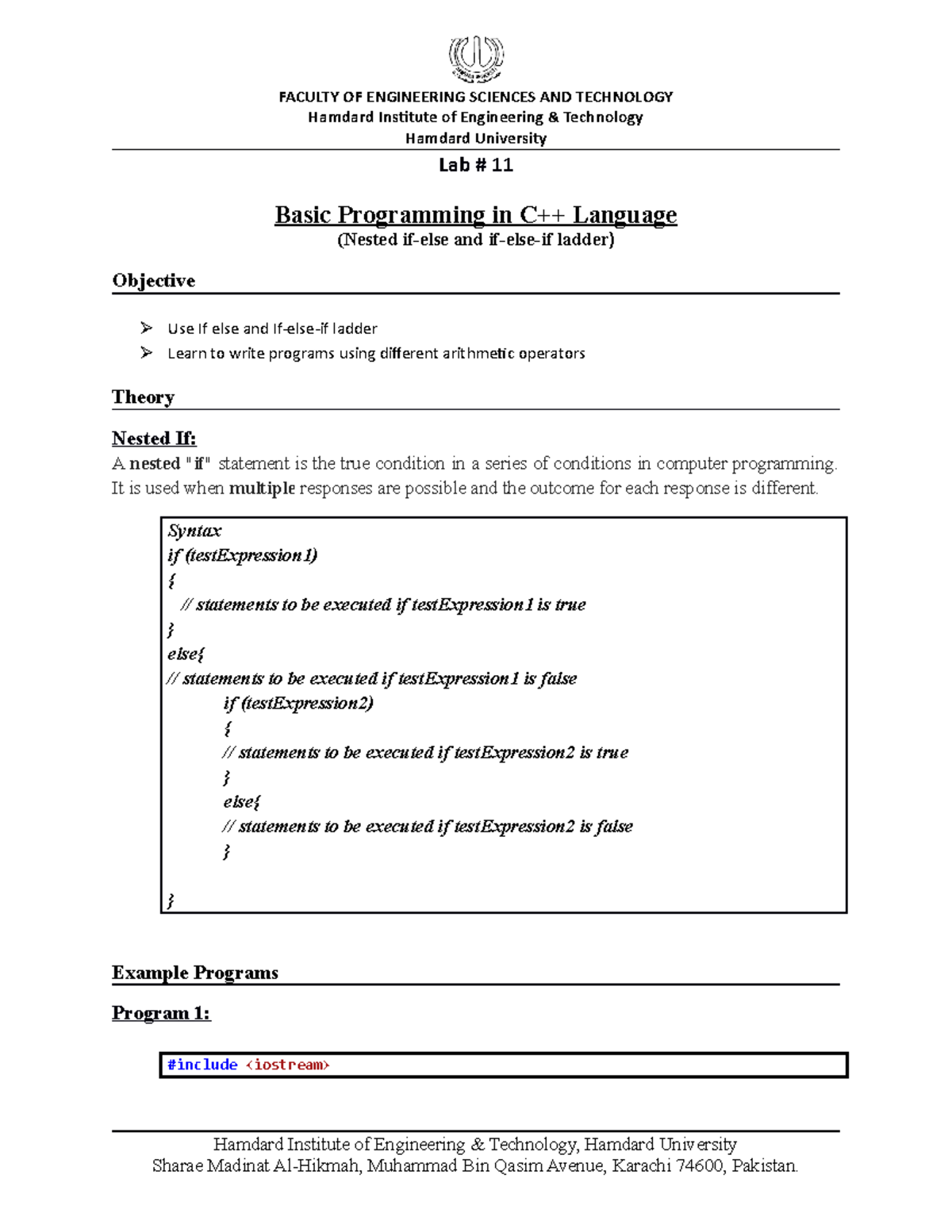 Lab 11 - AGSDYUAGFCIASGHI AFIUAFIAUGFAIUFGI dag IU GAIUF G - Hamdard Institute of Engineering ...