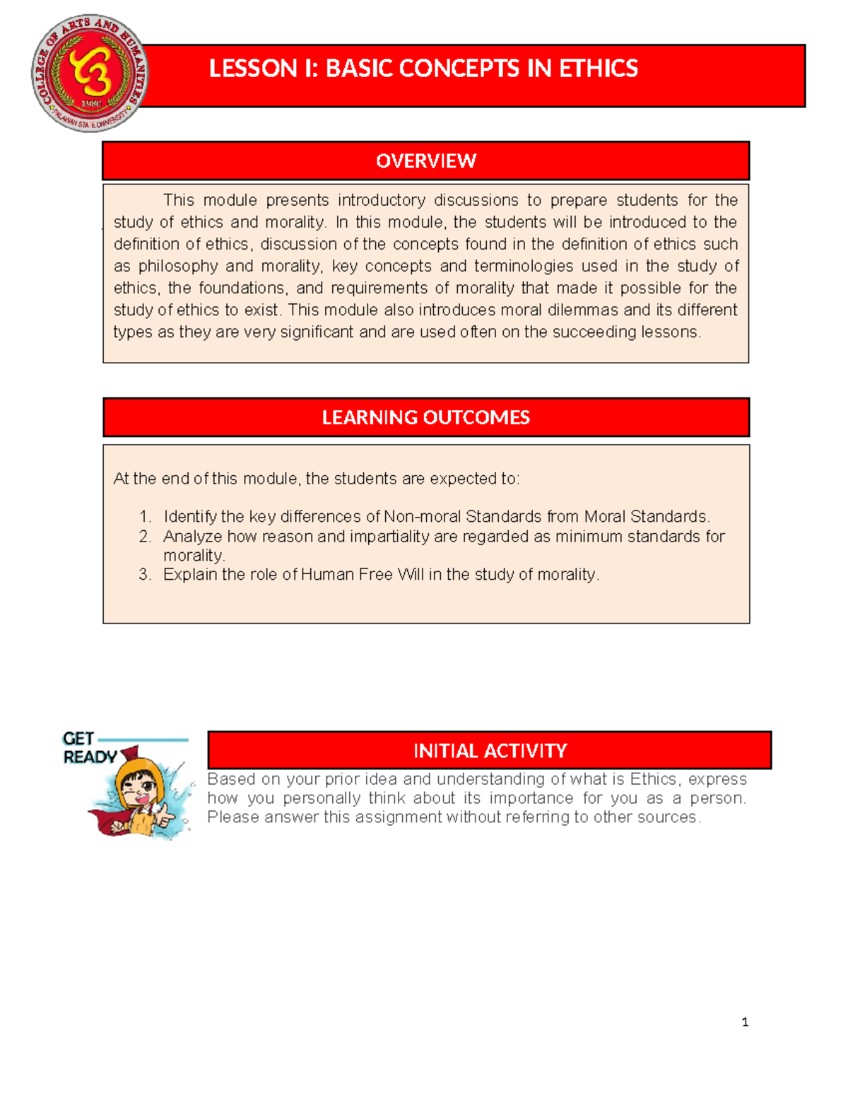 Module 1 Basic Concepts in Ethics - . Based on your prior idea and ...