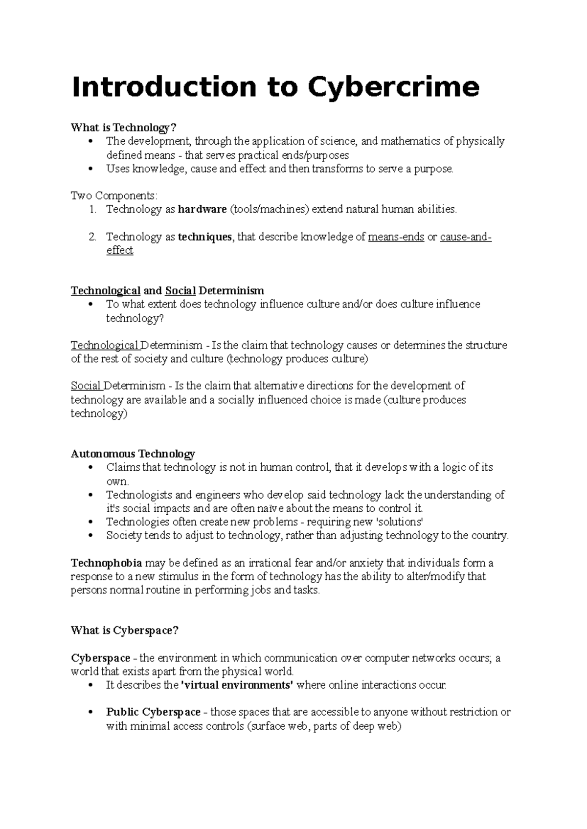 (1) Introduction to Cybercrime - Introduction to Cybercrime What is Technology? The development ...