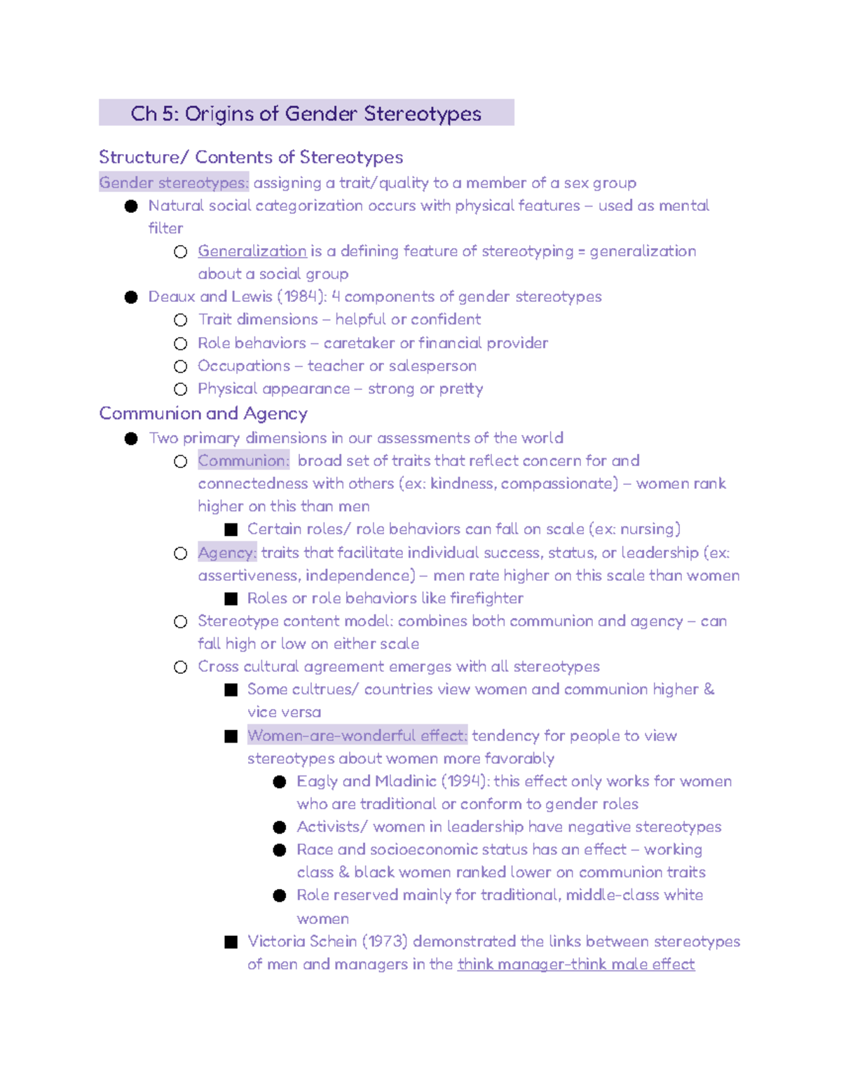 Psychology of Gender chapter 5 - ...... 5: Origins of Gender ...
