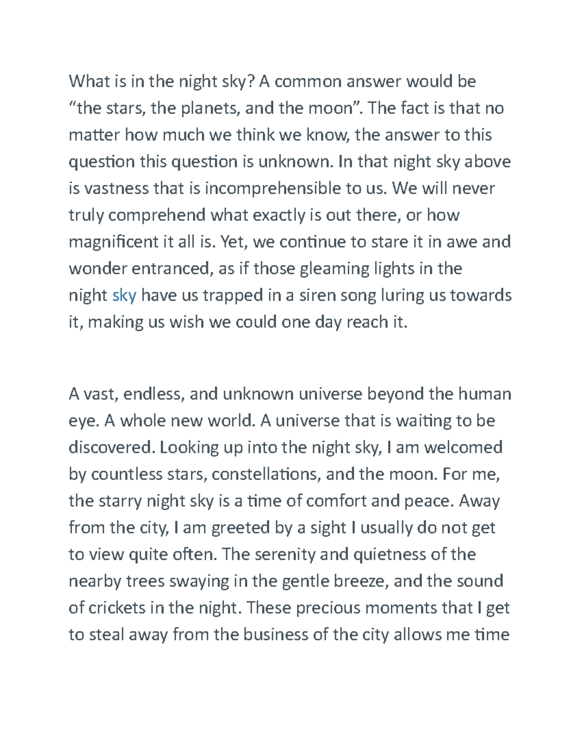 What is in the night sky - notes - What is in the night sky? A common ...