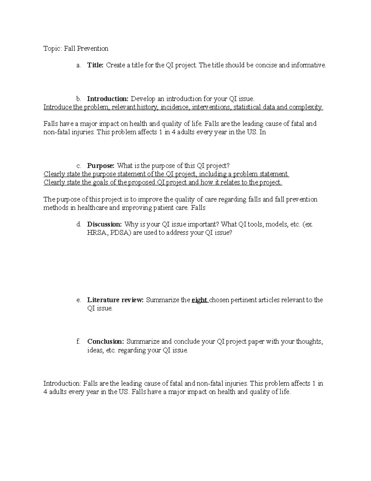 Qi - qi project quality reports during clinical course - Topic: Fall ...