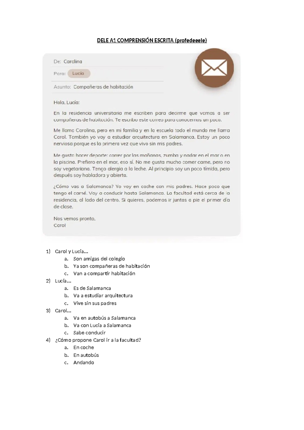 DELE A1 A2 - DELE A1 A2 - DELE A1 COMPRENSIÓN ESCRITA (profedeeele ...
