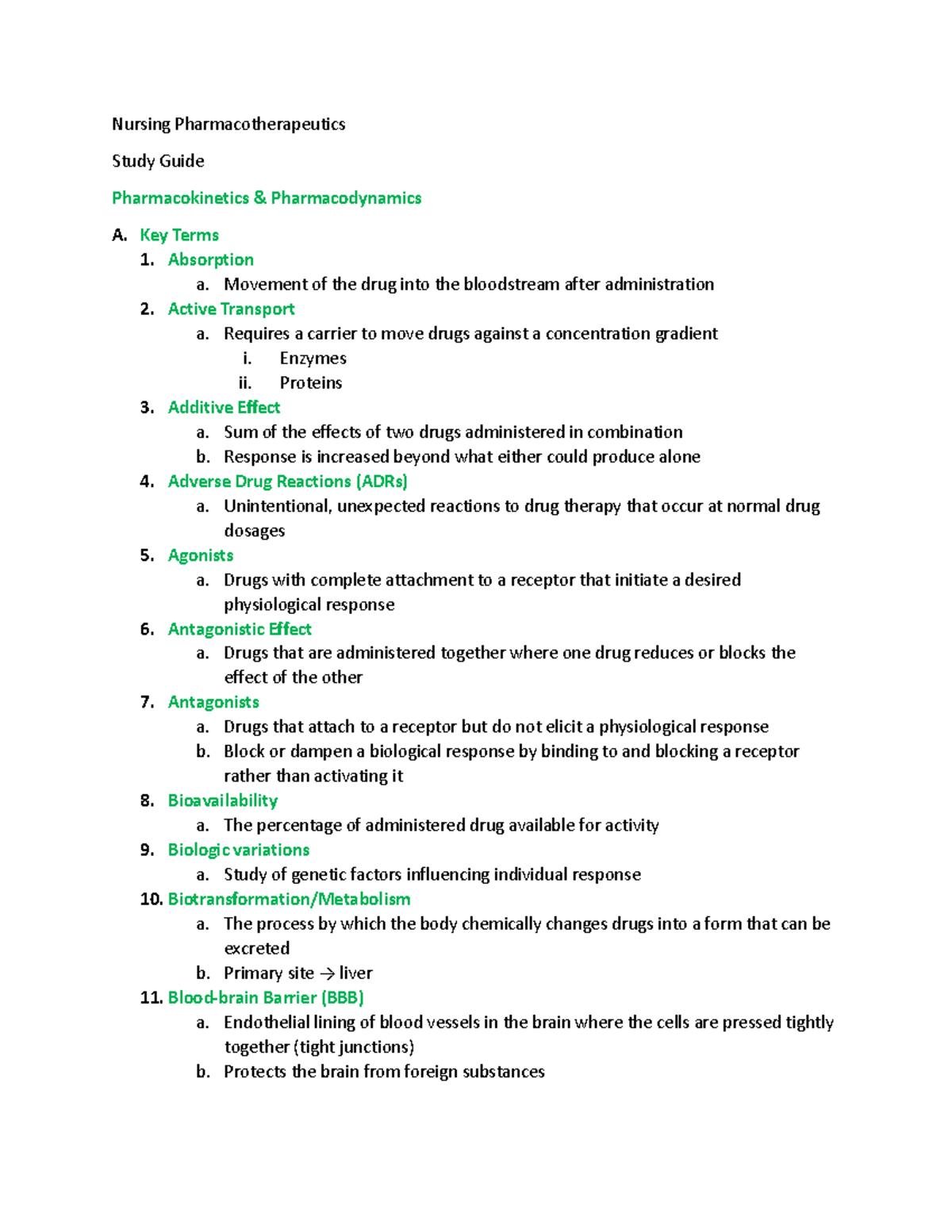 pharmacology introduction - Nursing Pharmacotherapeutics Study Guide ...