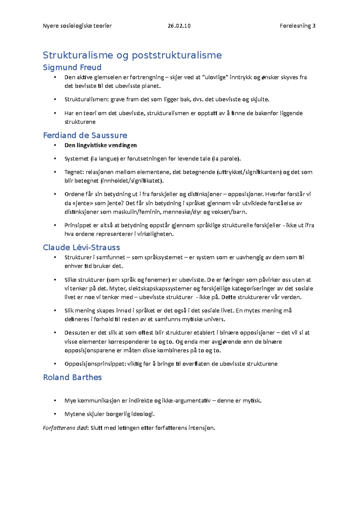 Strukturalisme og poststrukturalisme - Forelesning 3 - nyere ...