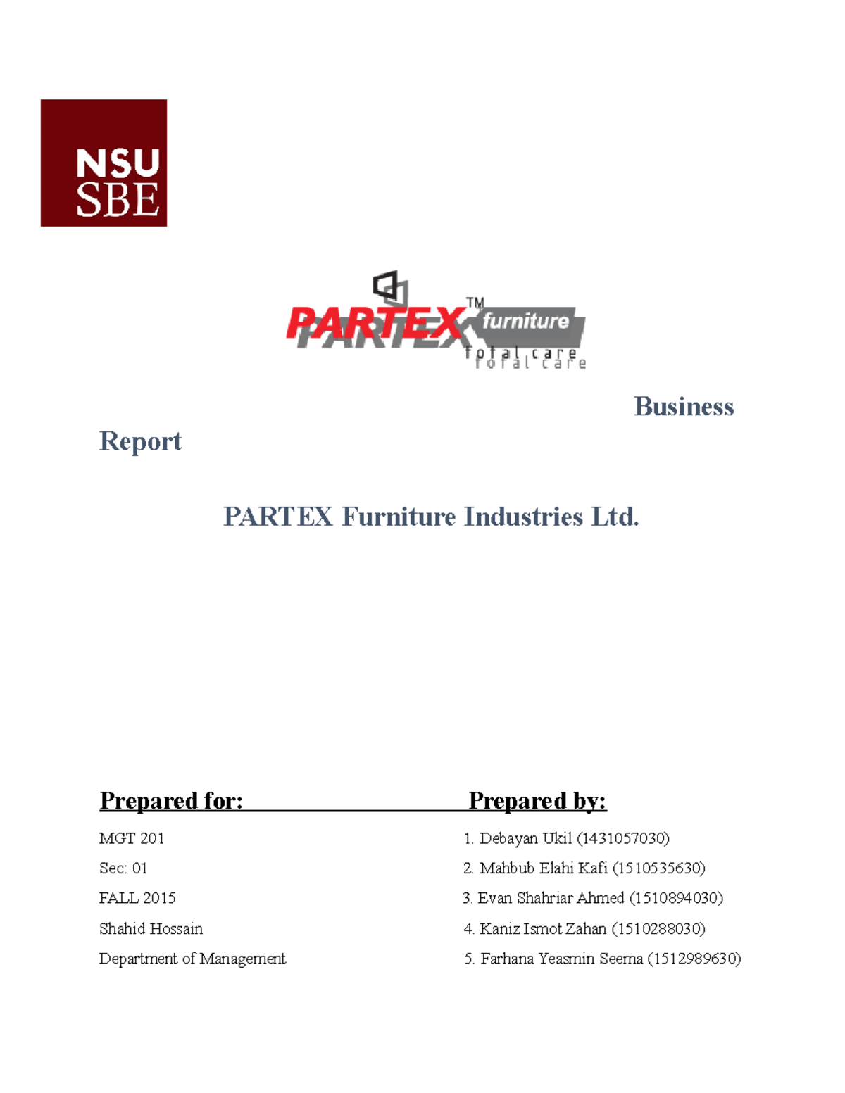 Group Report on Partex Group - Business Report PARTEX Furniture ...