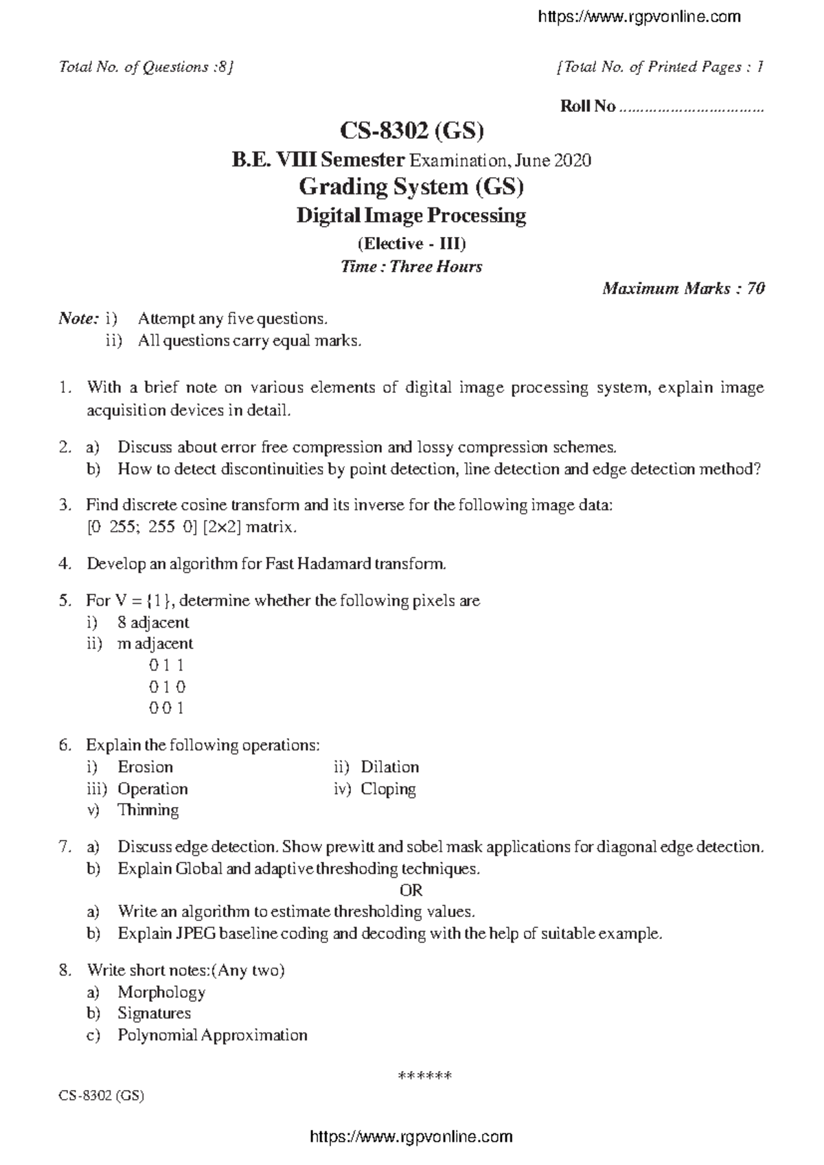 Image Processing 2 - dfasdf - CS-8302 (GS) Total No. of Questions :8] [Total No. of Printed ...