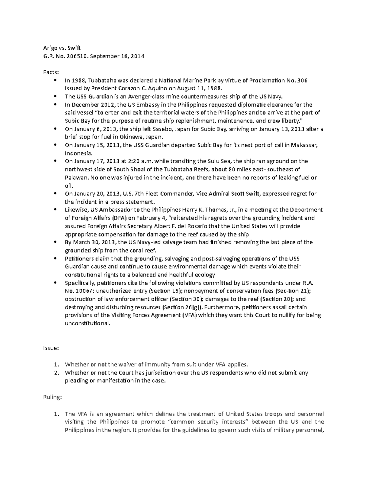 Arigo-v-Swift - summary-digest - Arigo vs. Swif G. No. 206510 ...