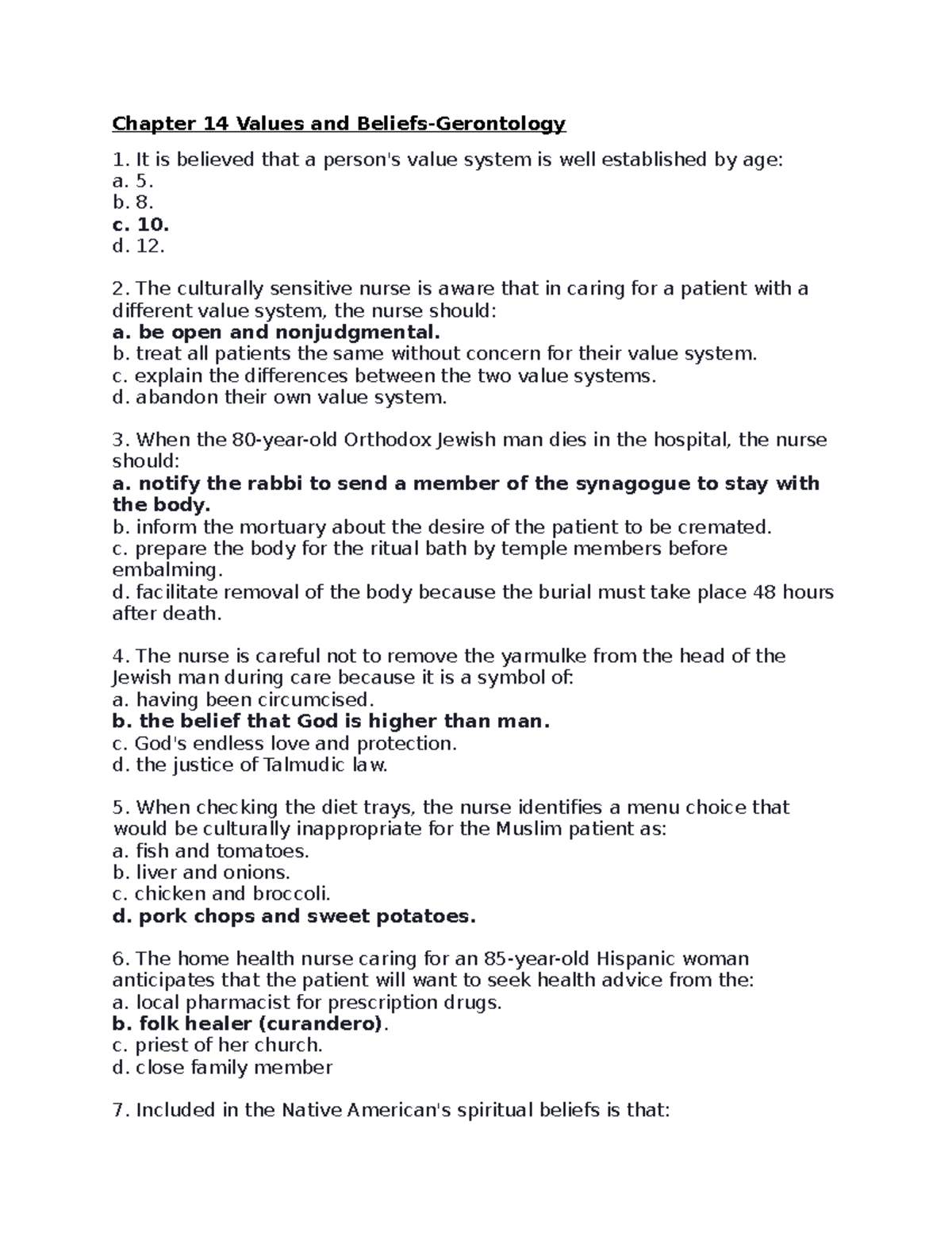 Ch 14 study guide - Chapter 14 Values and Beliefs-Gerontology It is ...