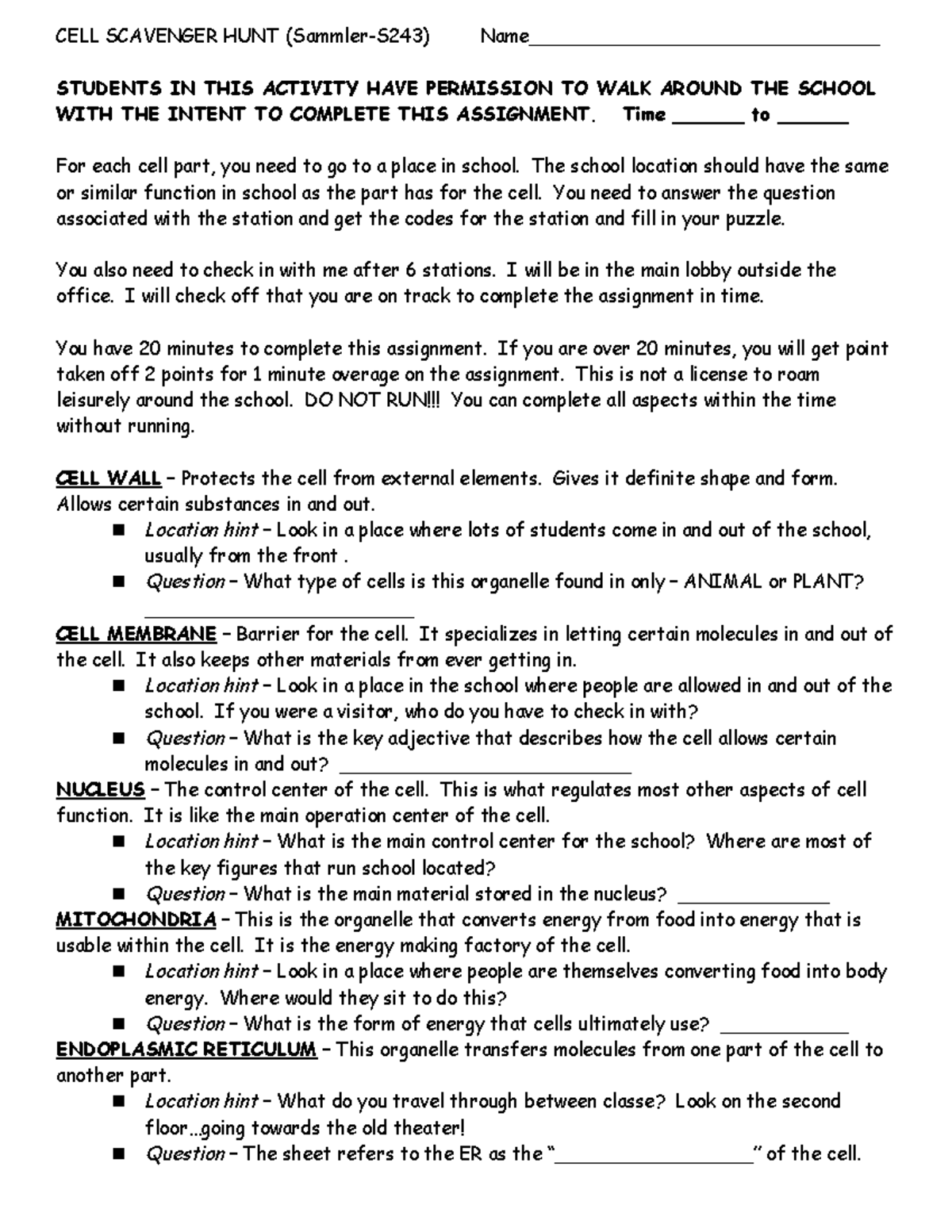 CELL Scavenger HUNT - CELL SCAVENGER HUNT (Sammler-S243) Name