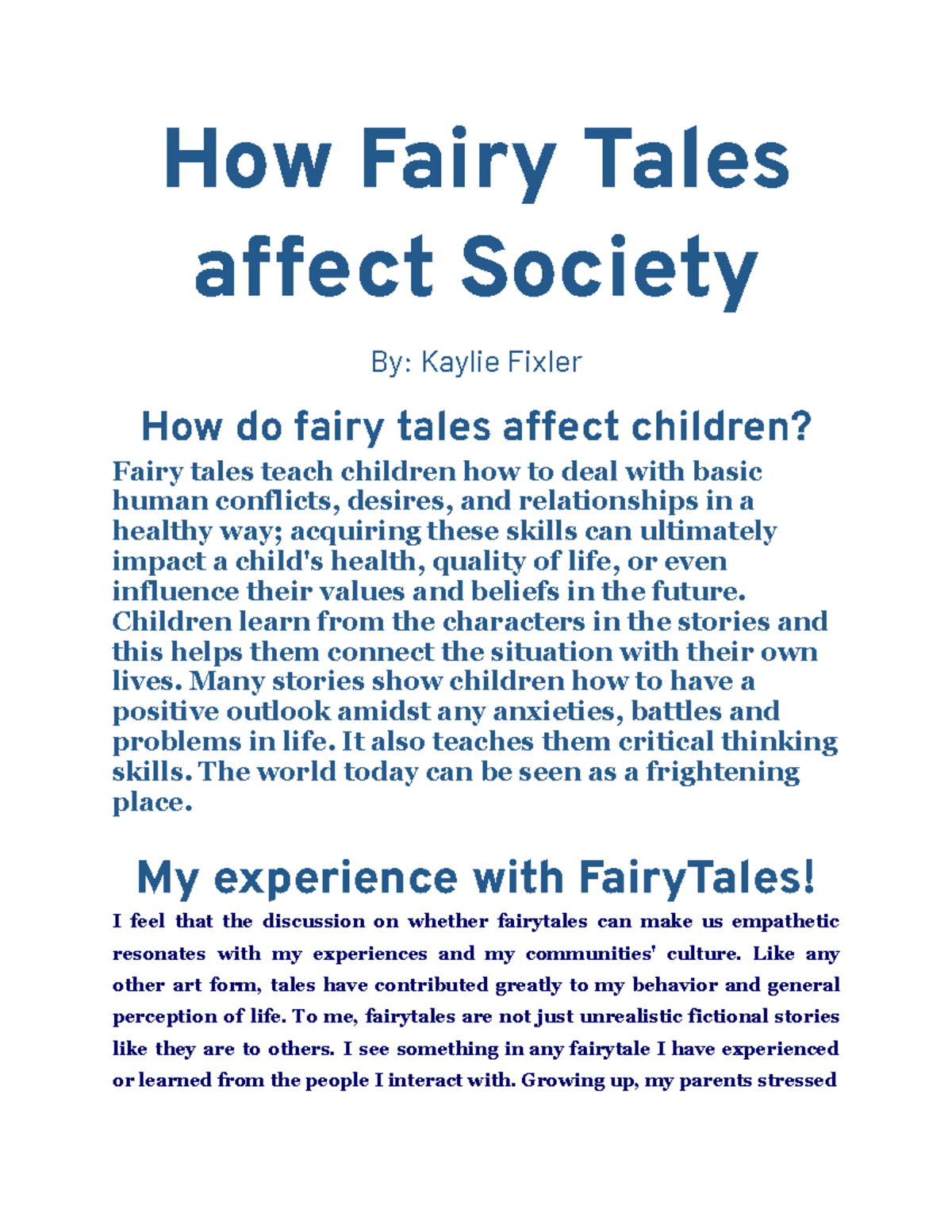 How Fairy Tales affect Society-2 - How Fairy Tales aect Society By ...