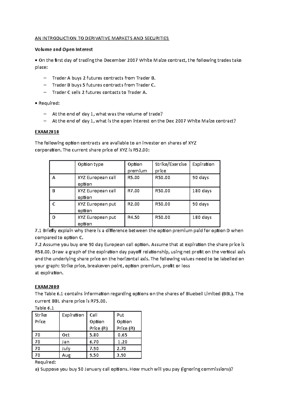AN Introduction TO Derivative Markets AND Securities, PRAC2 - AN ...