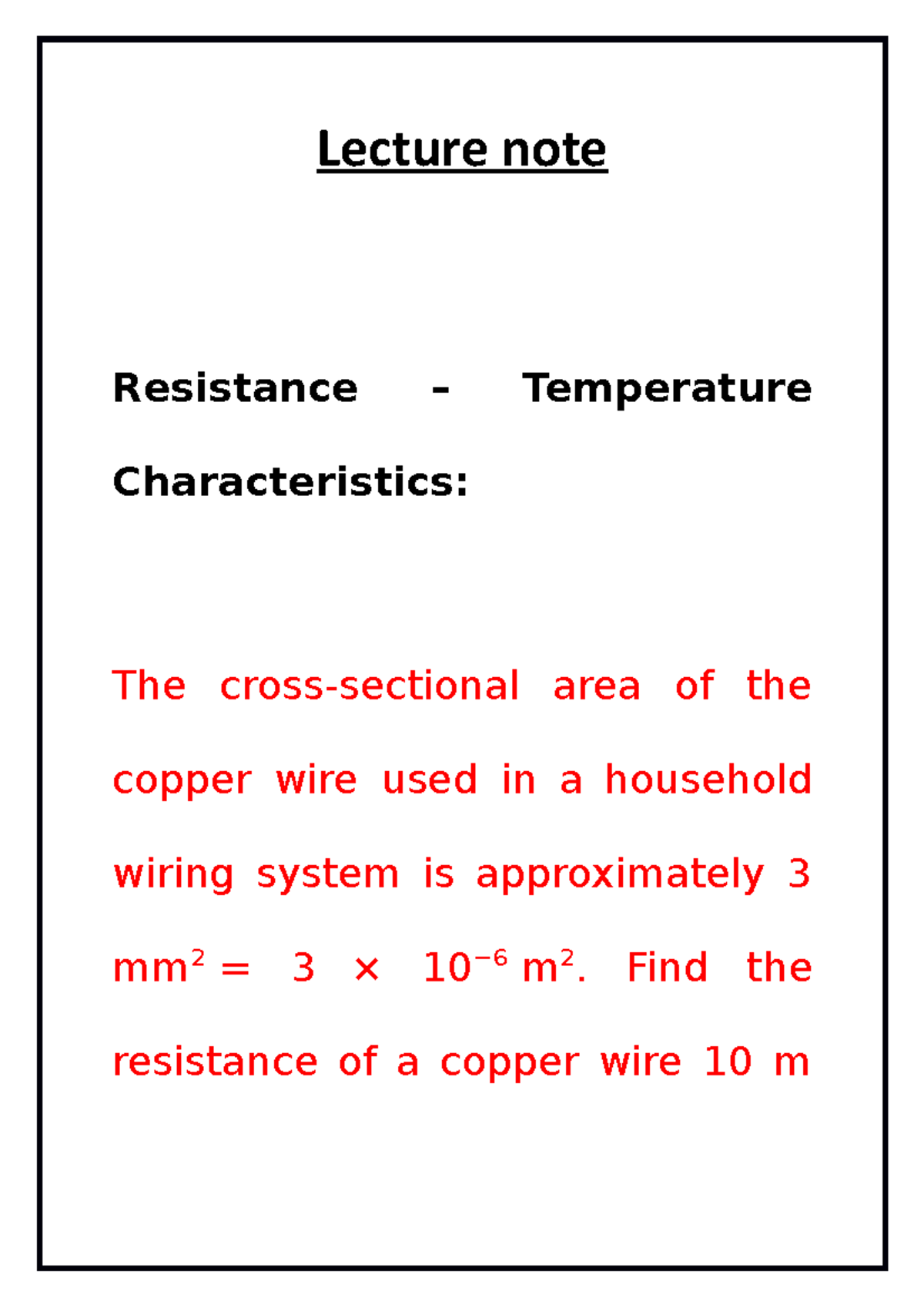 Lecture note of Resistance – Temperature Characteristics - Lecture note ...