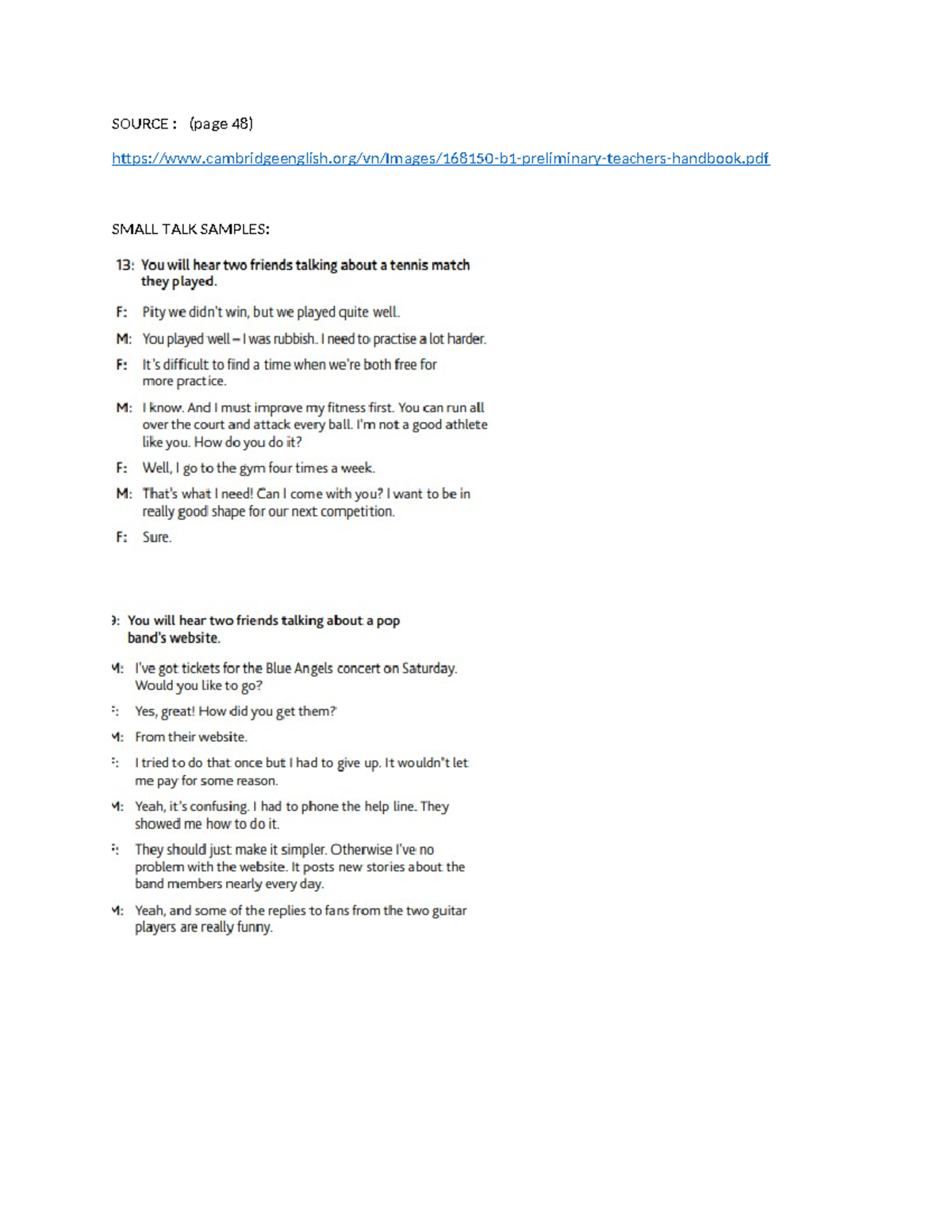 Small TALK Samples Source - English for Professional Interaction ...