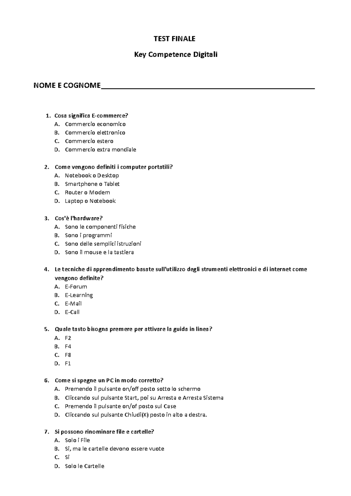 TEST Finale Informatica DI BASE - Copia - TEST FINALE Key Competence ...