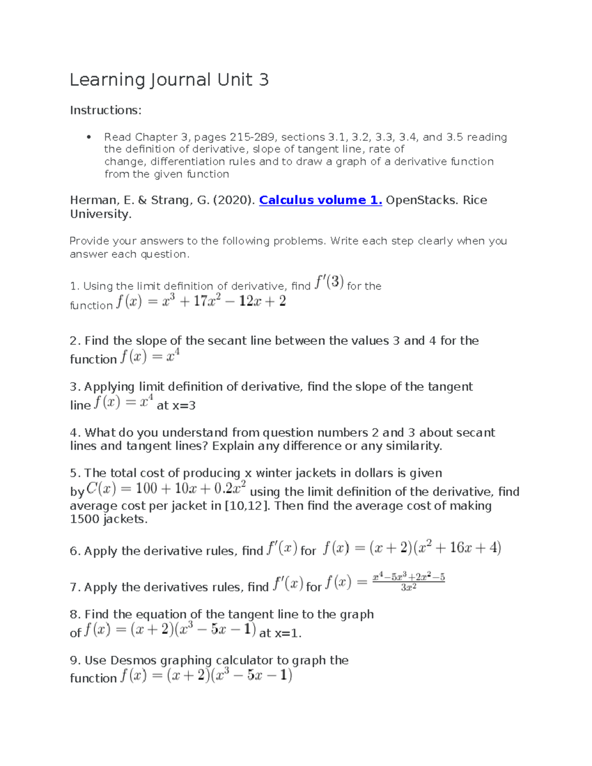 MATH 1211 - Learning Journal Unit 3 - Learning Journal Unit 3 ...