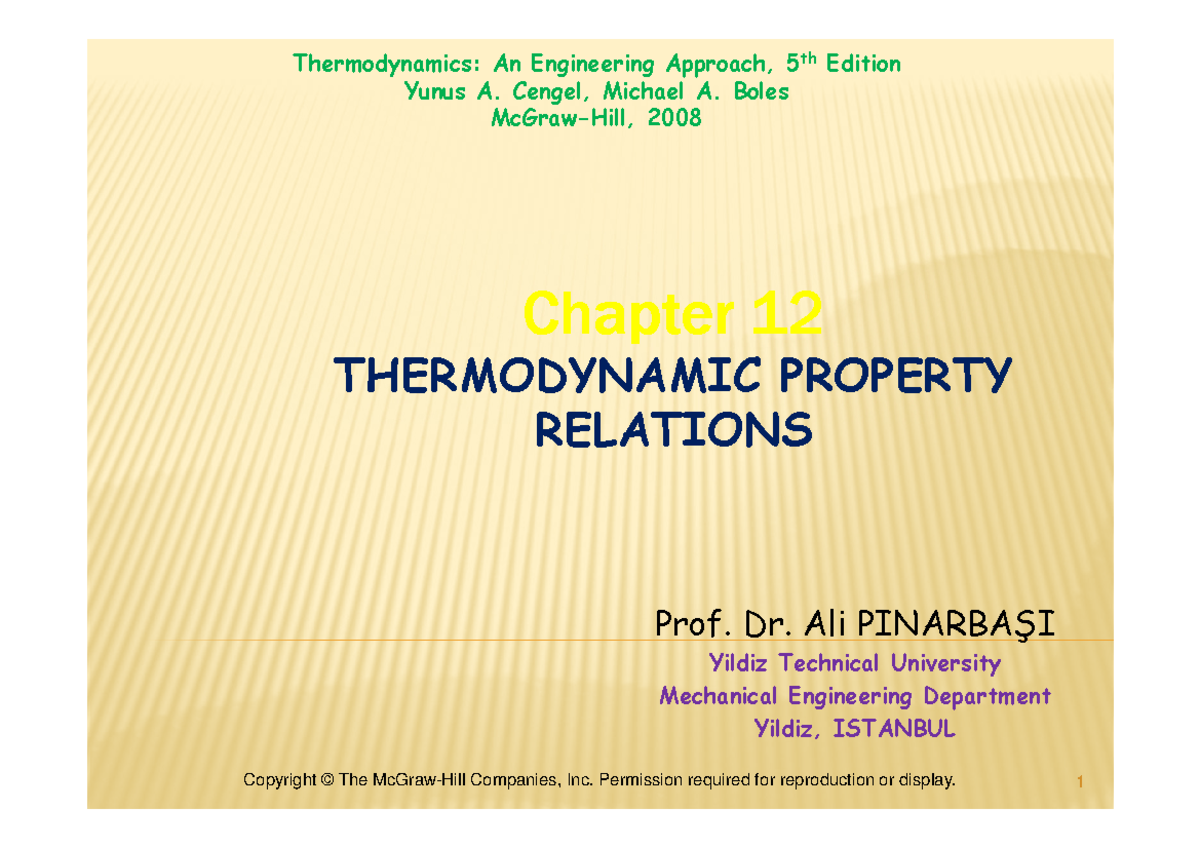 Thermo Ch12 Thermodynamics Property Relations - - Studocu
