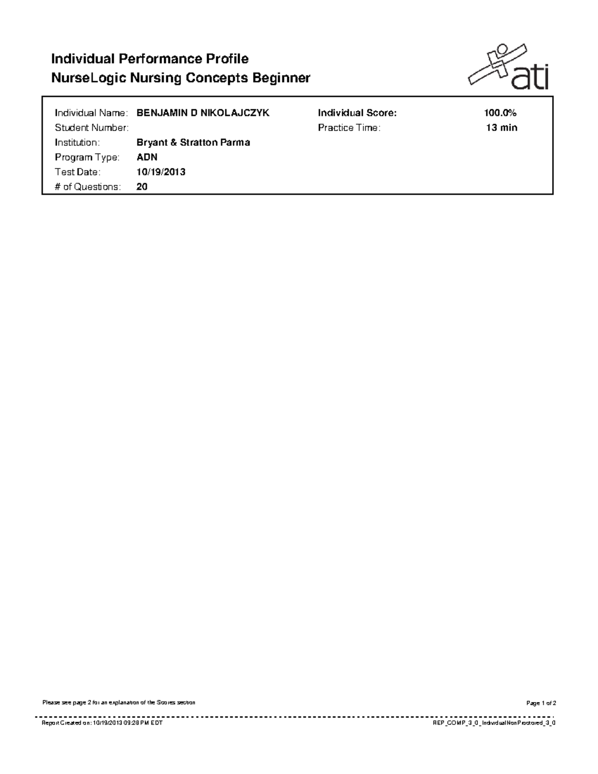 Mod 2 - ATI - ATI - Individual Performance Profile NurseLogic Nursing ...