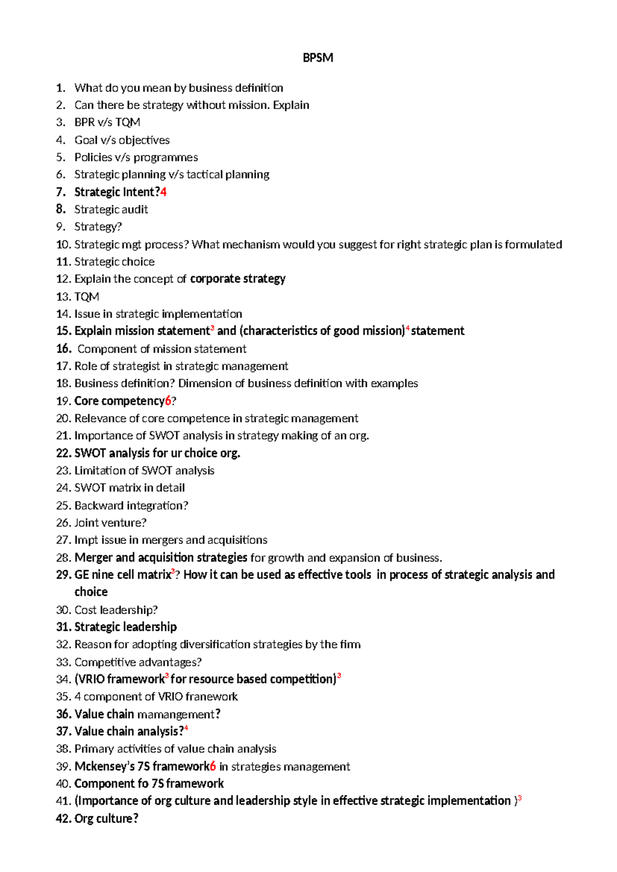 BPSM - good one. - BPSM 1. What do you mean by business definition 2. Can there be strategy ...