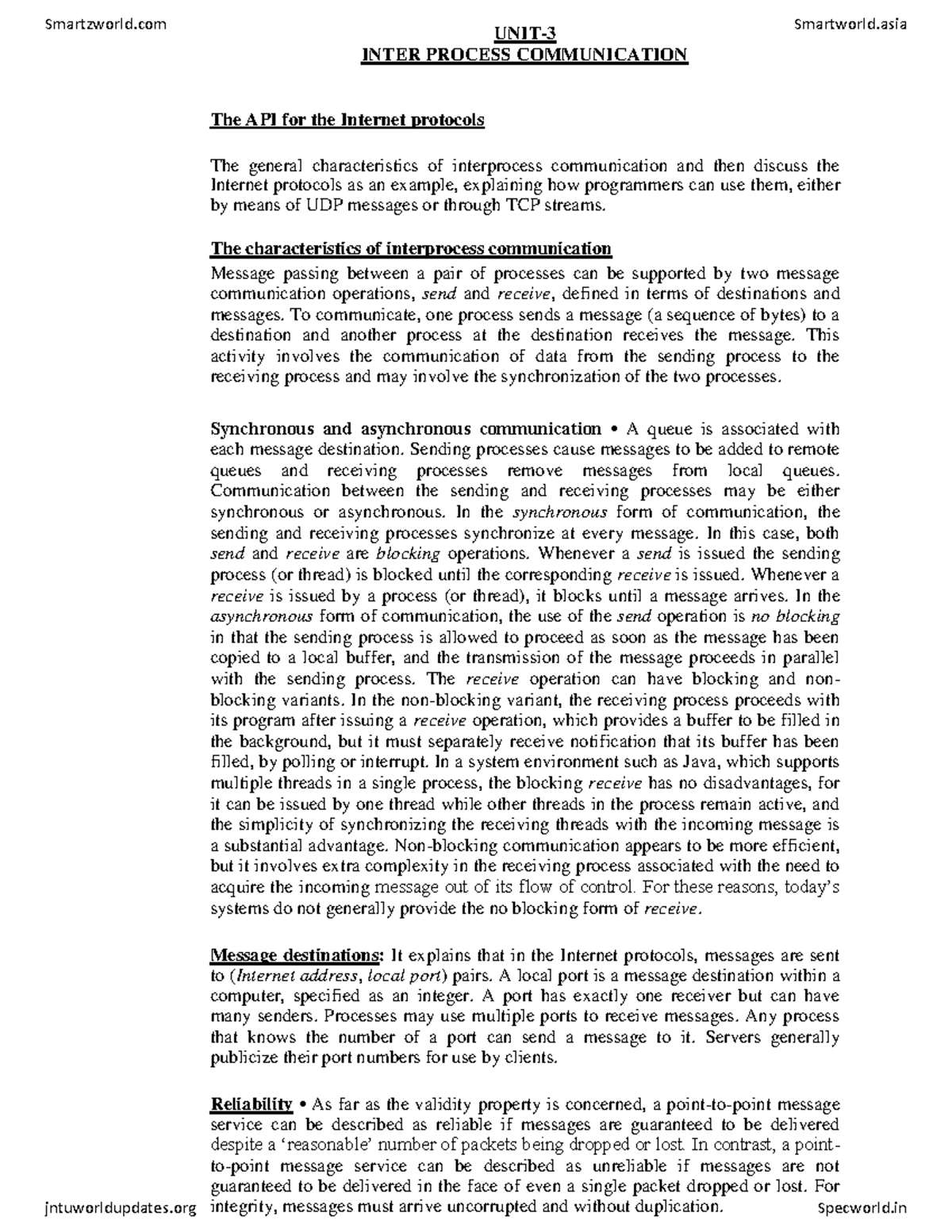 Distributed Systems U3 - UNIT- 3 INTER PROCESS COMMUNICATION The API for the Internet protocols ...