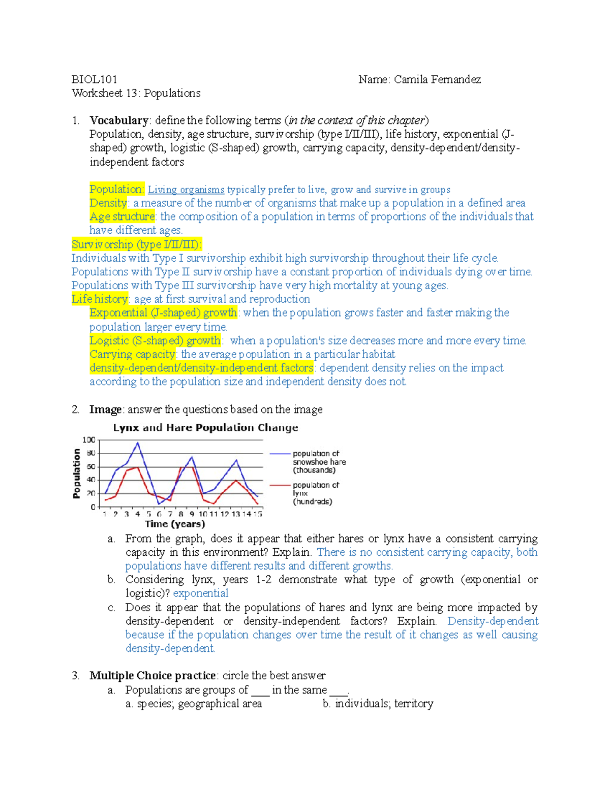 101 WS13 sp23 - biology 101 worksheet 13 - BIOL101 Name: Camila ...