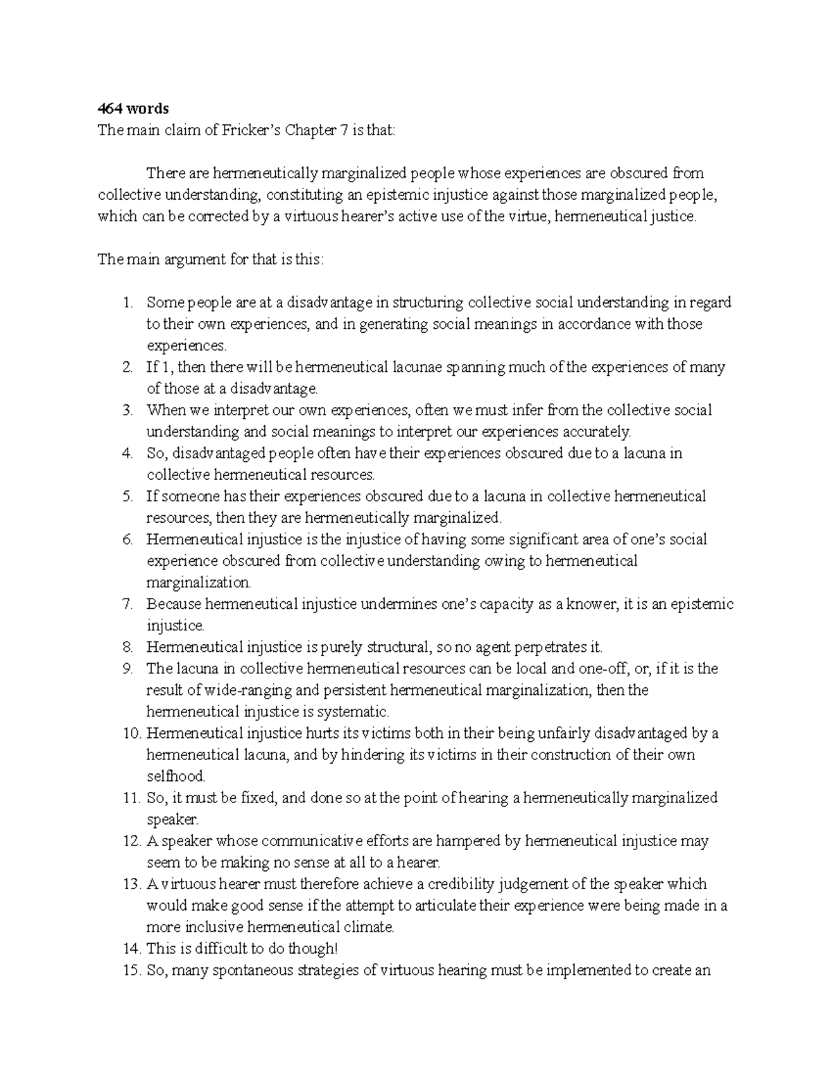 Phil 417 Fricker Ch7 - Detailed summary and critical analysis of ...