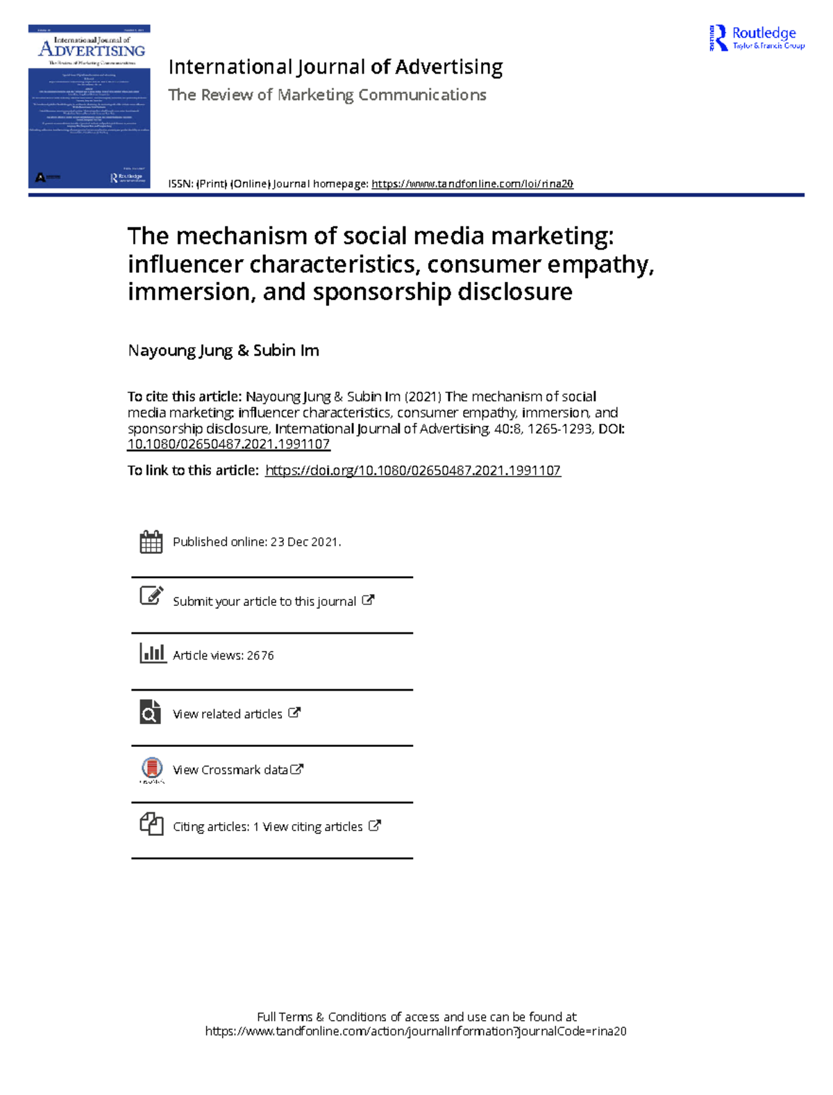 The mechanism of social media marketing influencer characteristics ...