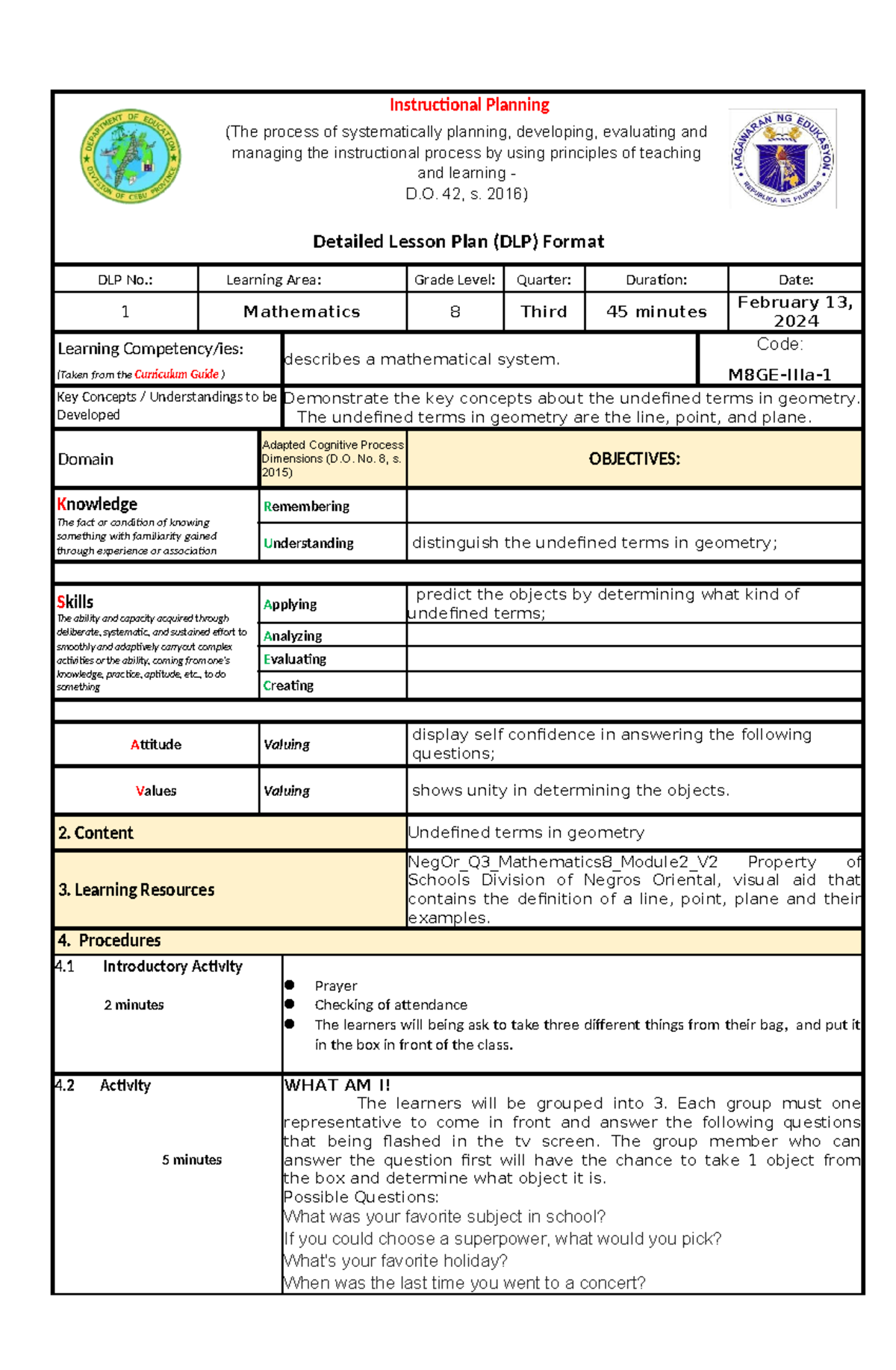 DLP 1- Undefined terms - This is made by me. - Instructional Planning (The process of ...