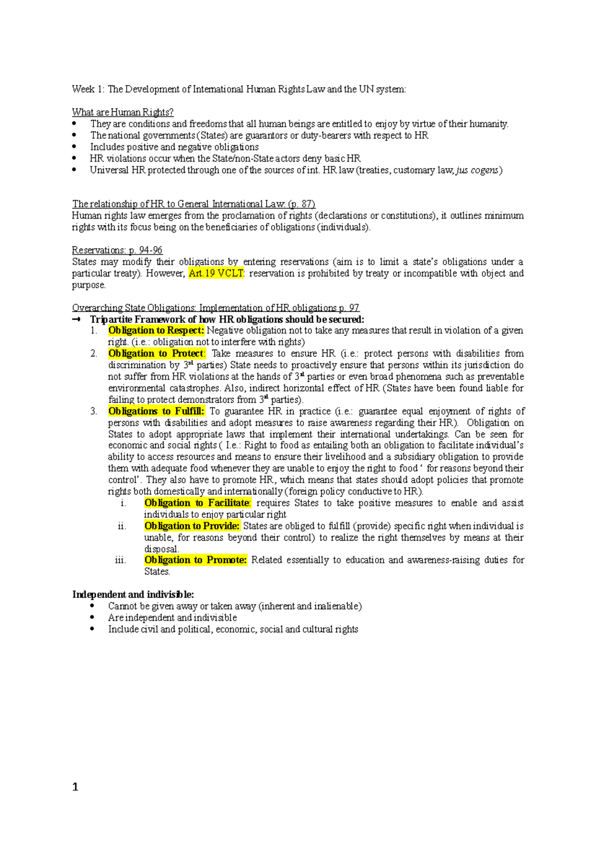 Full summary IHRL - Week 1: The Development of International Human ...