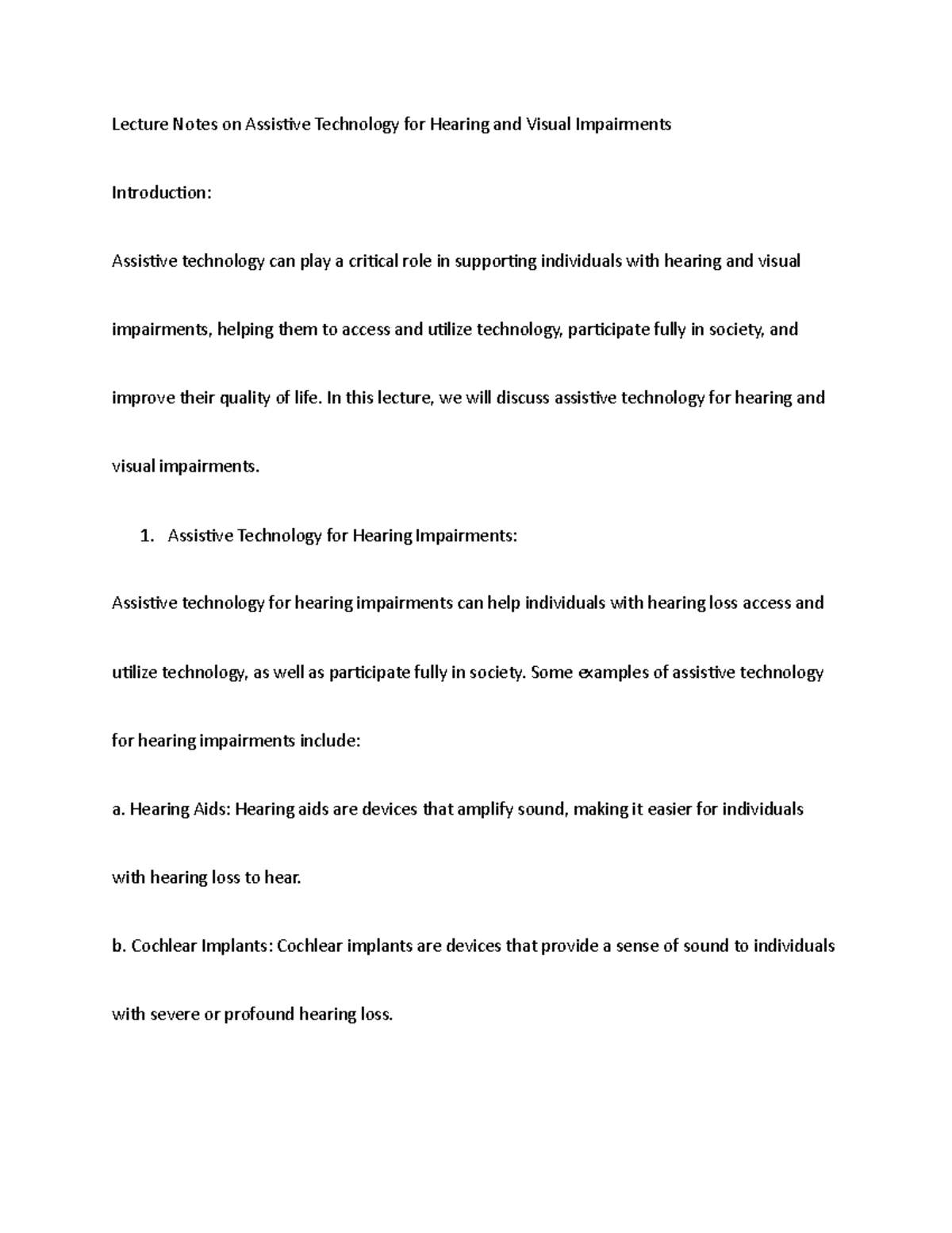 Lecture Notes on Assistive Technology for Hearing and Visual ...