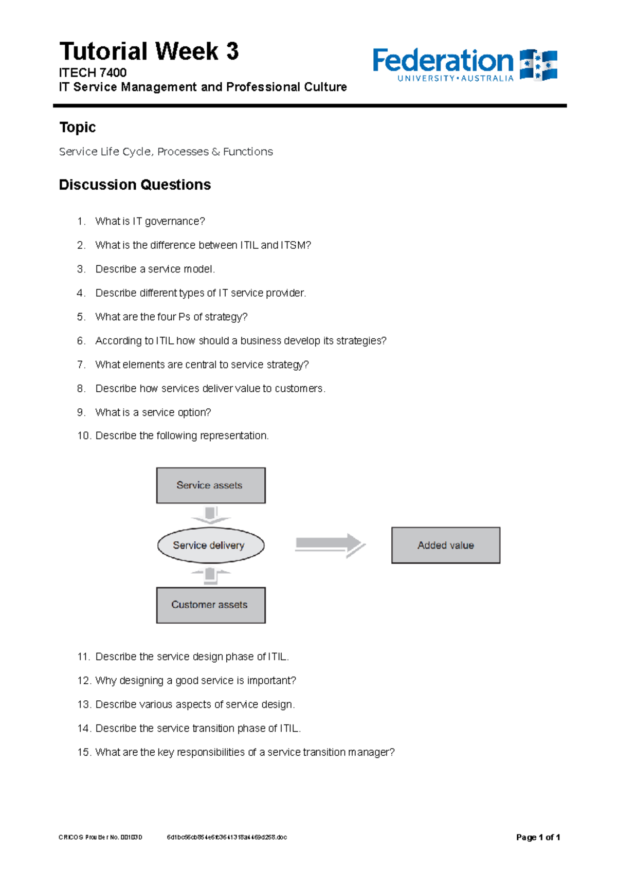 Tutorial Tasks Week 3 Itech7400 Tut3 Tutorial Week 3 Itech 7400 It Service Management And