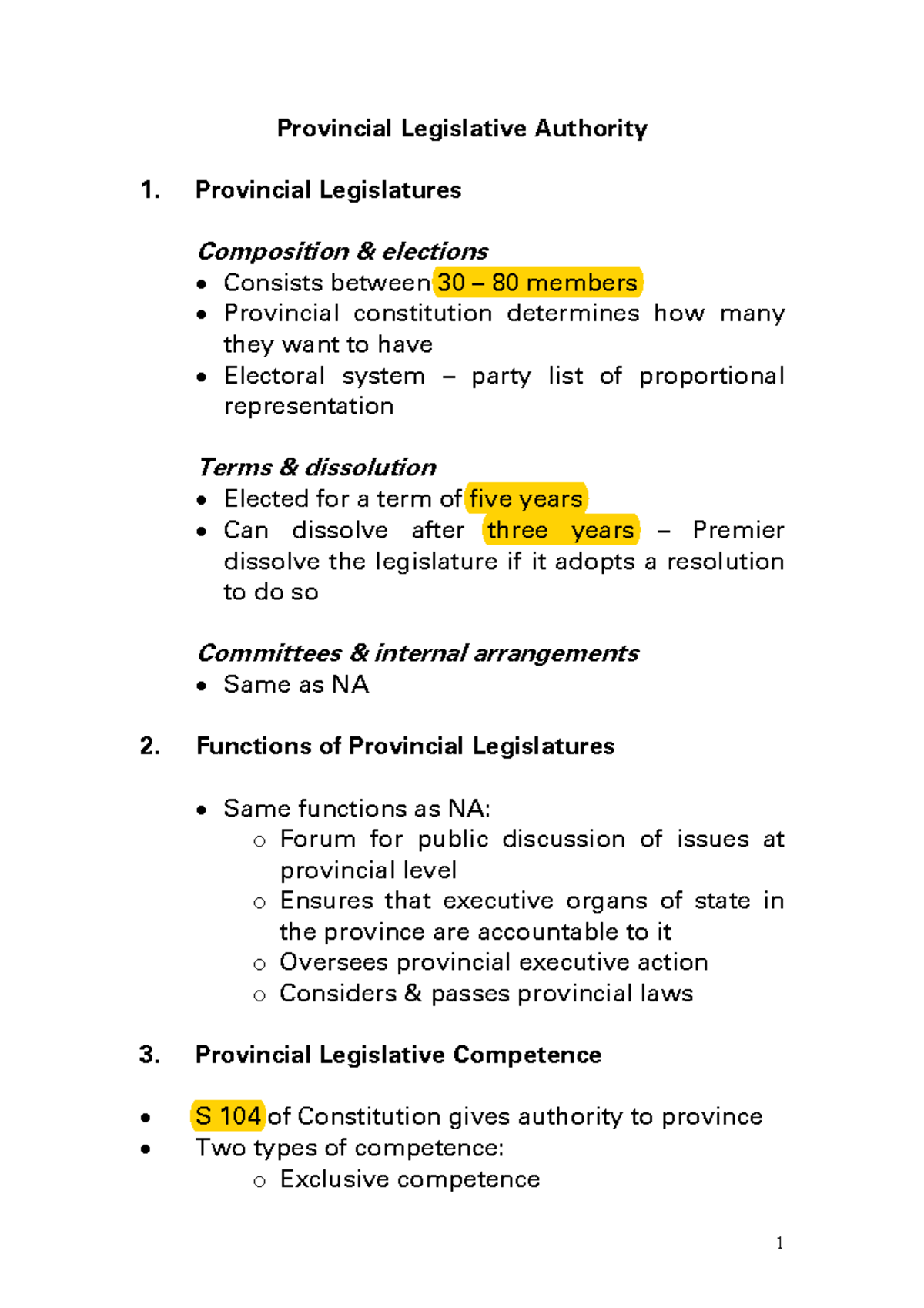 Provincial Legislative Authority - Provincial Legislatures Composition ...