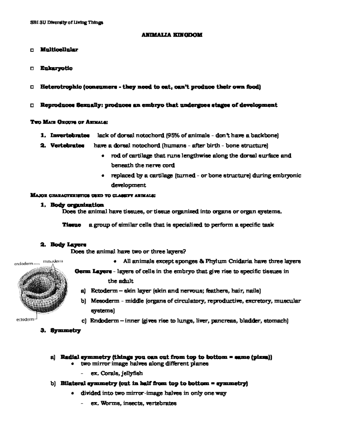 SBI 3U Animalia - none - SBI 3U Diversity of Living Things ANIMALIA ...