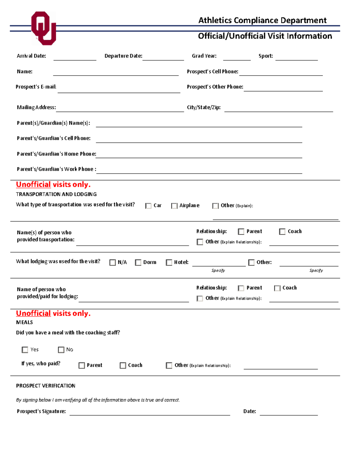 15ath unofficialvisitform - Athletics Compliance Department Official ...