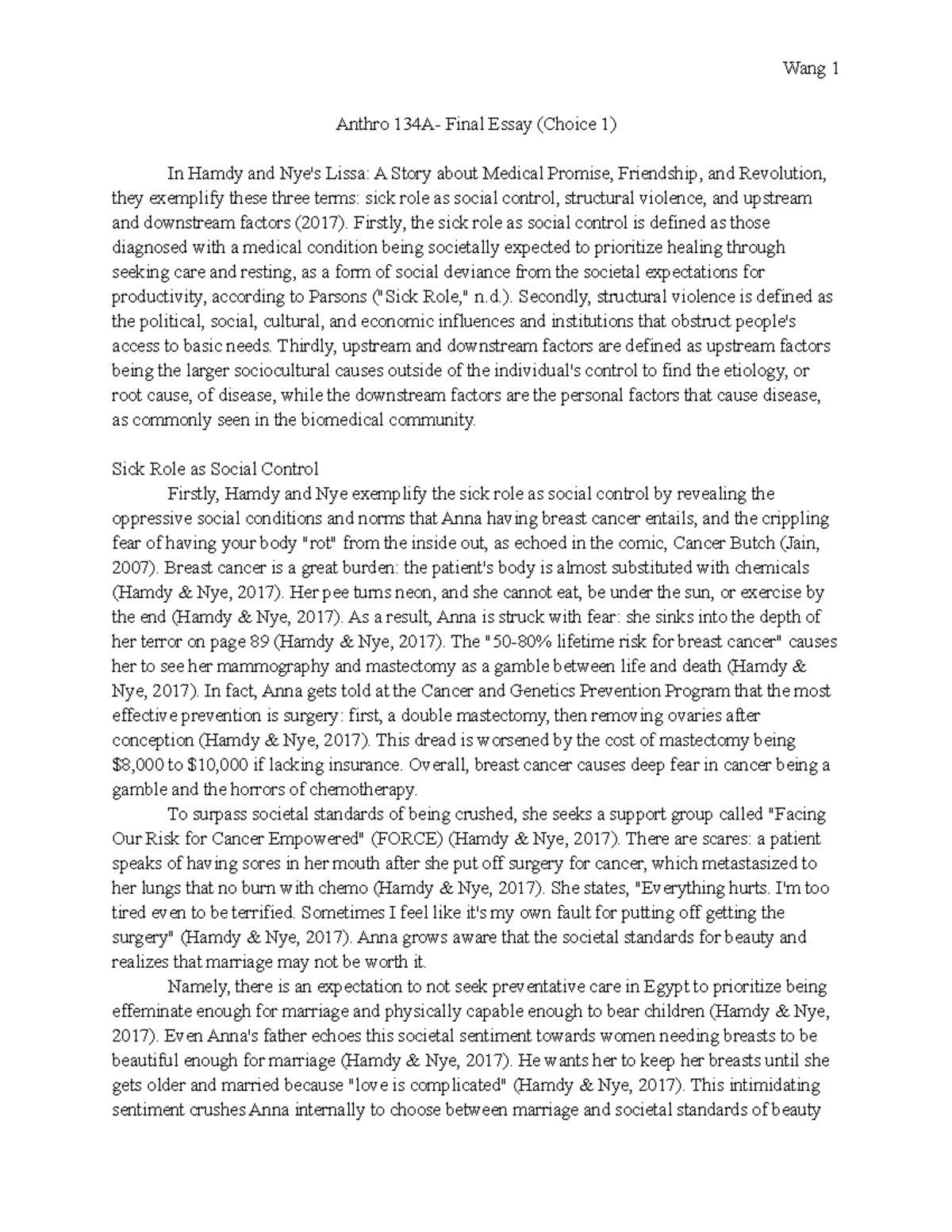 Anthro 134A- Final Assignment (Sarah Wang) - Anthro 134A- Final Essay ...