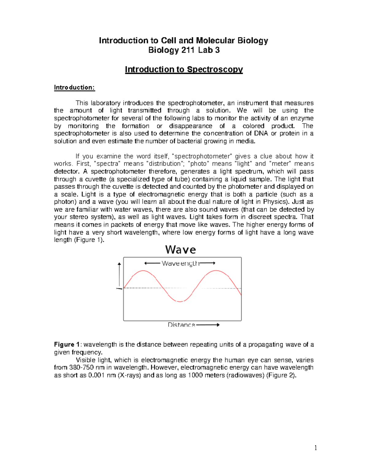 BIOL 211 Lab 3 Spectroscopy - Introduction to Cell and Molecular ...
