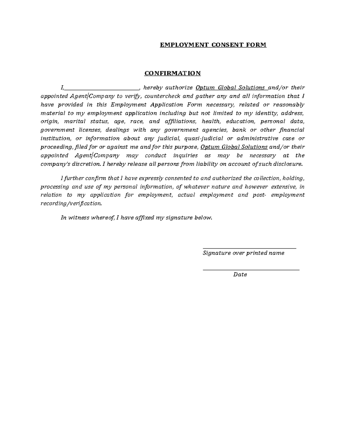 LOA-CIBI-New Employees - EMPLOYMENT CONSENT FORM CONFIRMATION I ...