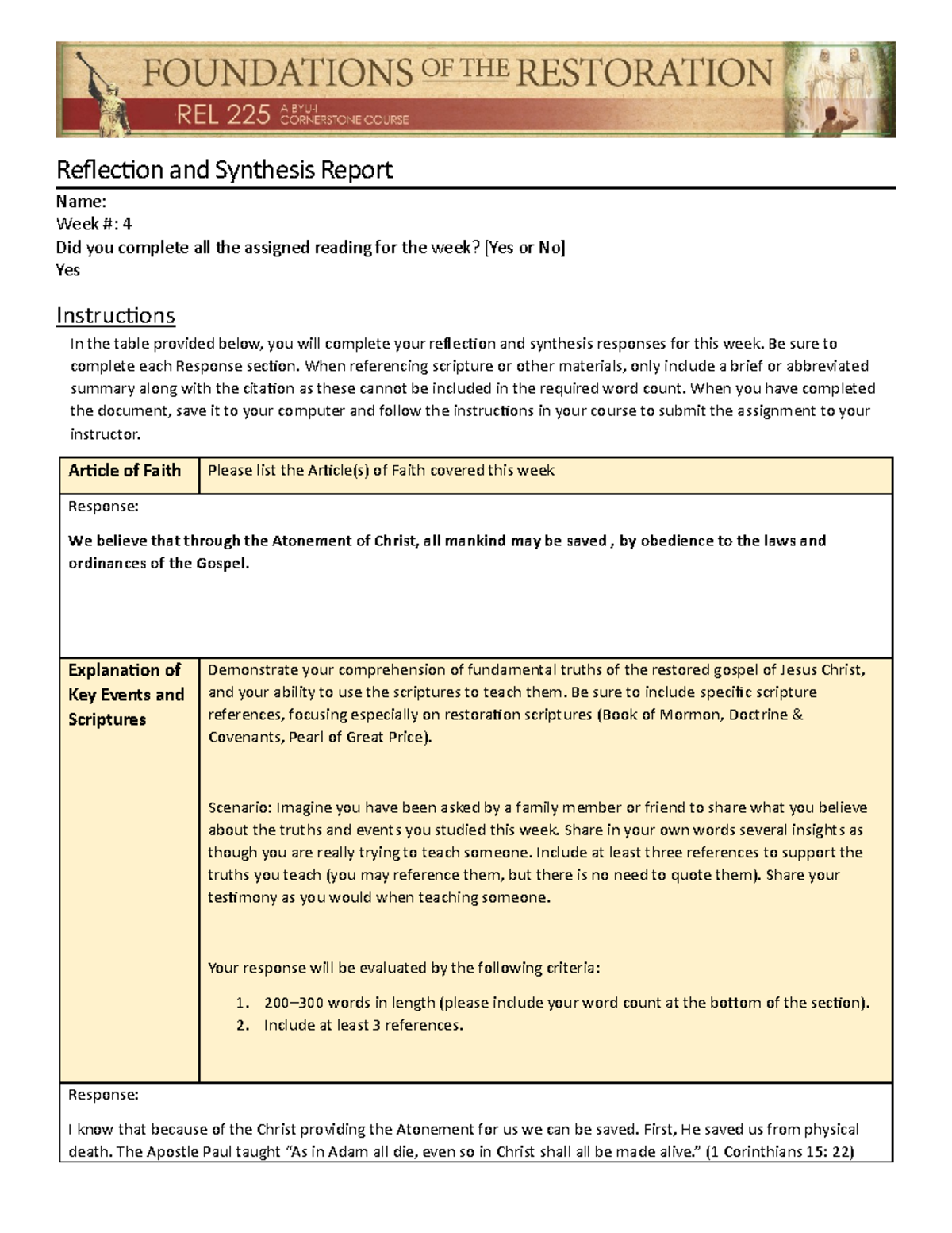 week 4 reflection - Reflection and Synthesis Report Name: Week #: 4 Did you complete all the ...
