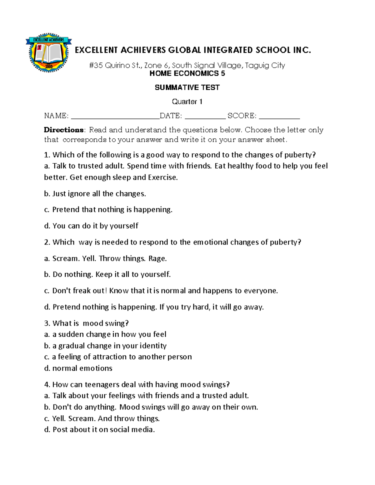 HELE 5 - this file can help your students to assess knowledge and ...