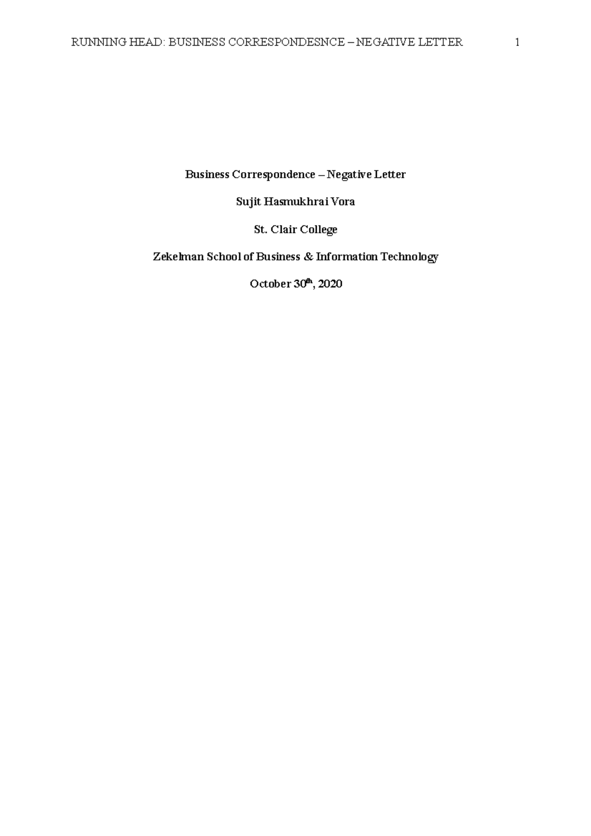 Business Correspondence - Negative letter for communication - RUNNING ...