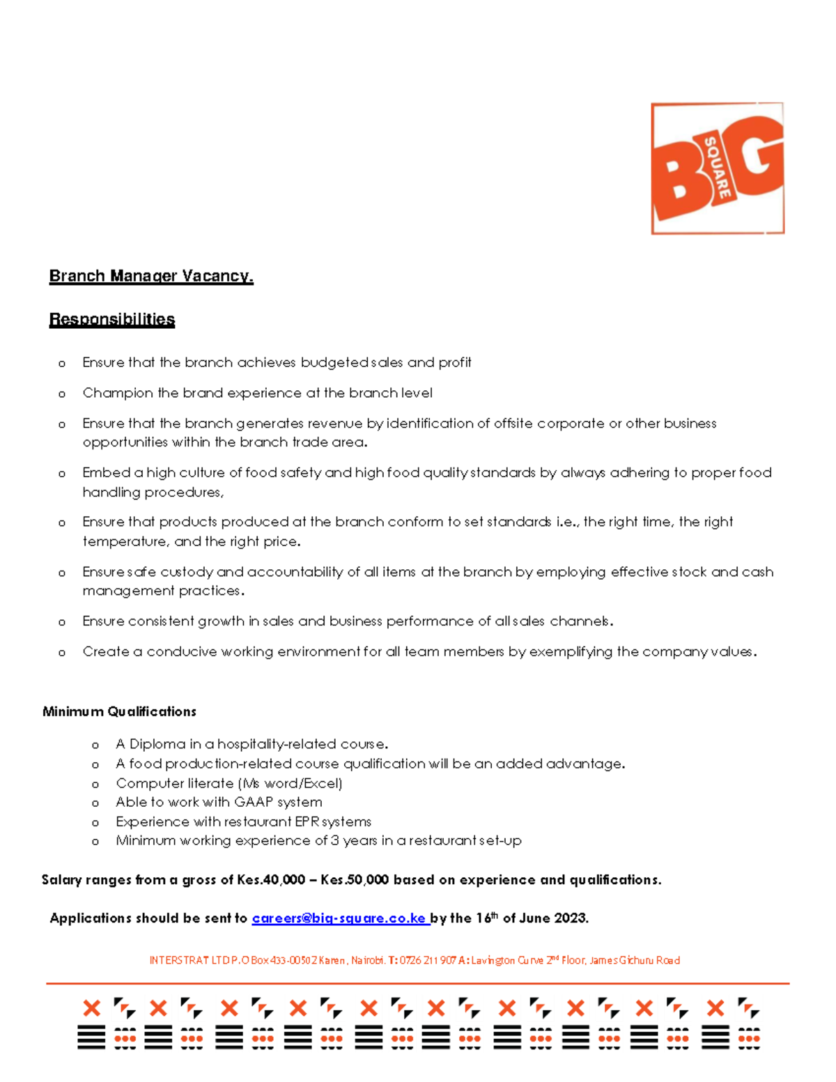 Manager Job Advert June 2023 - IN TER STR A T LTD P B o x 4 33 - 00502 ...