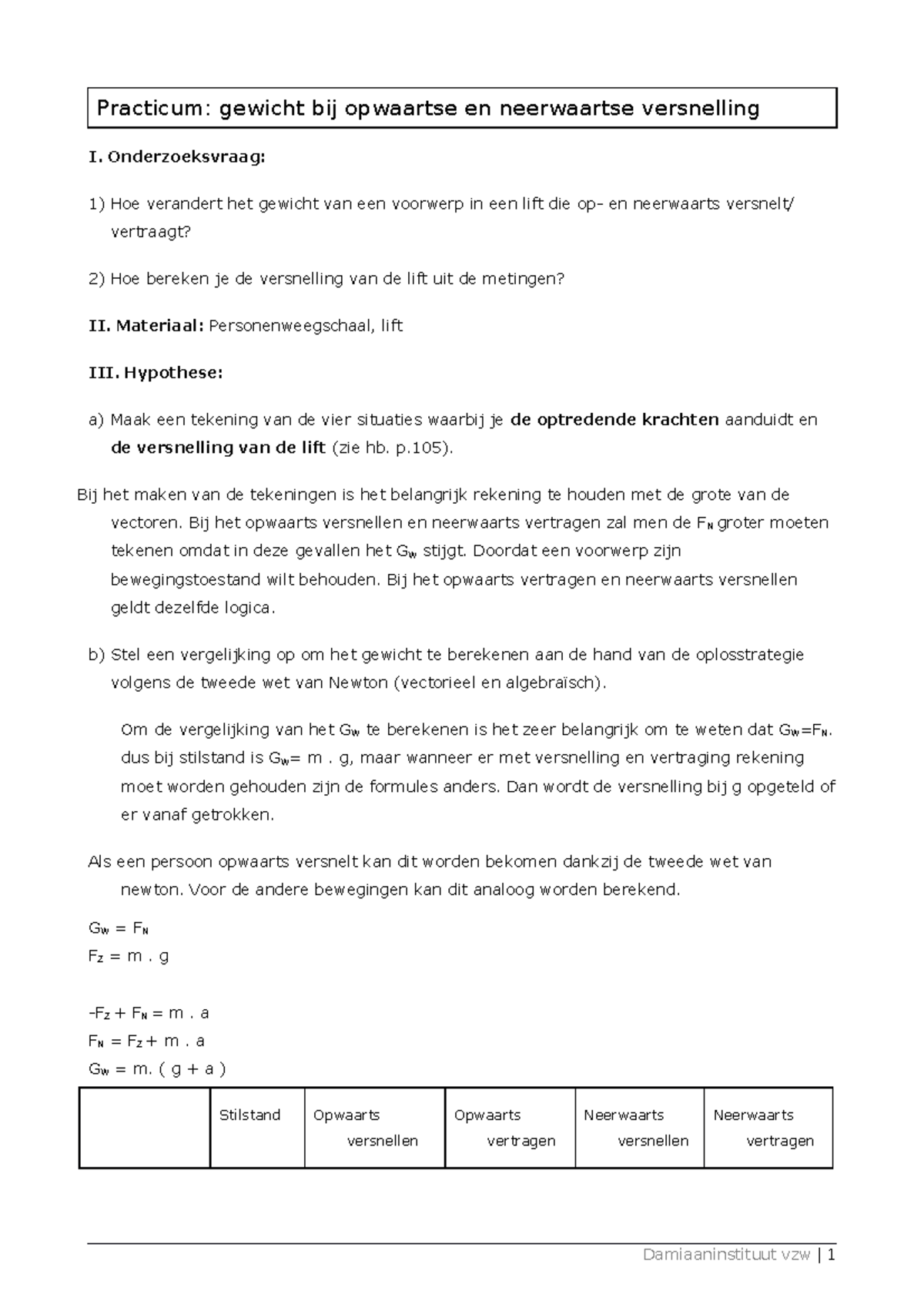Practicum lift - het berekenen van de valversnelling van voorwerpen ...