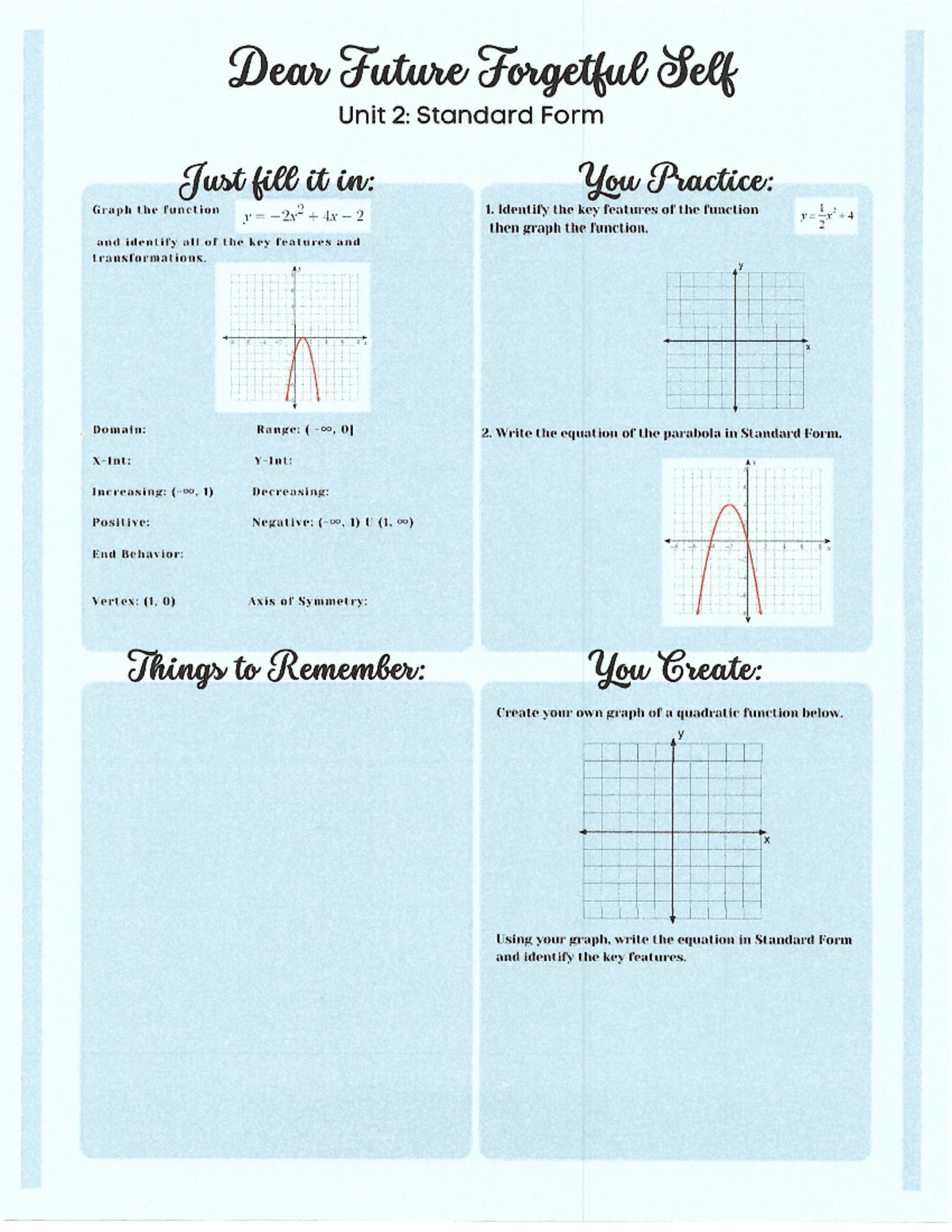 Unit 2 Notes Standard Form of a Quadratic - Dear Future Forgetful Self ...