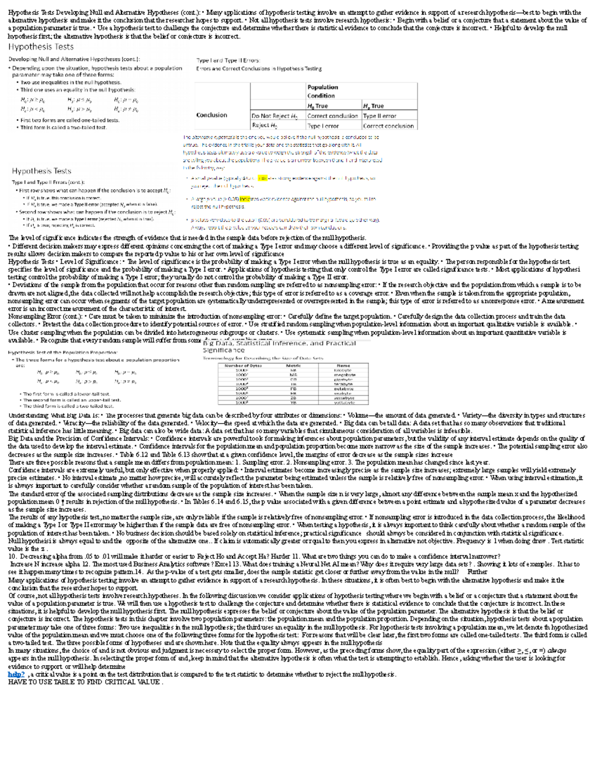 Cheat sheet 4 - Hypothesis Tests Developing Null and Alternative ...