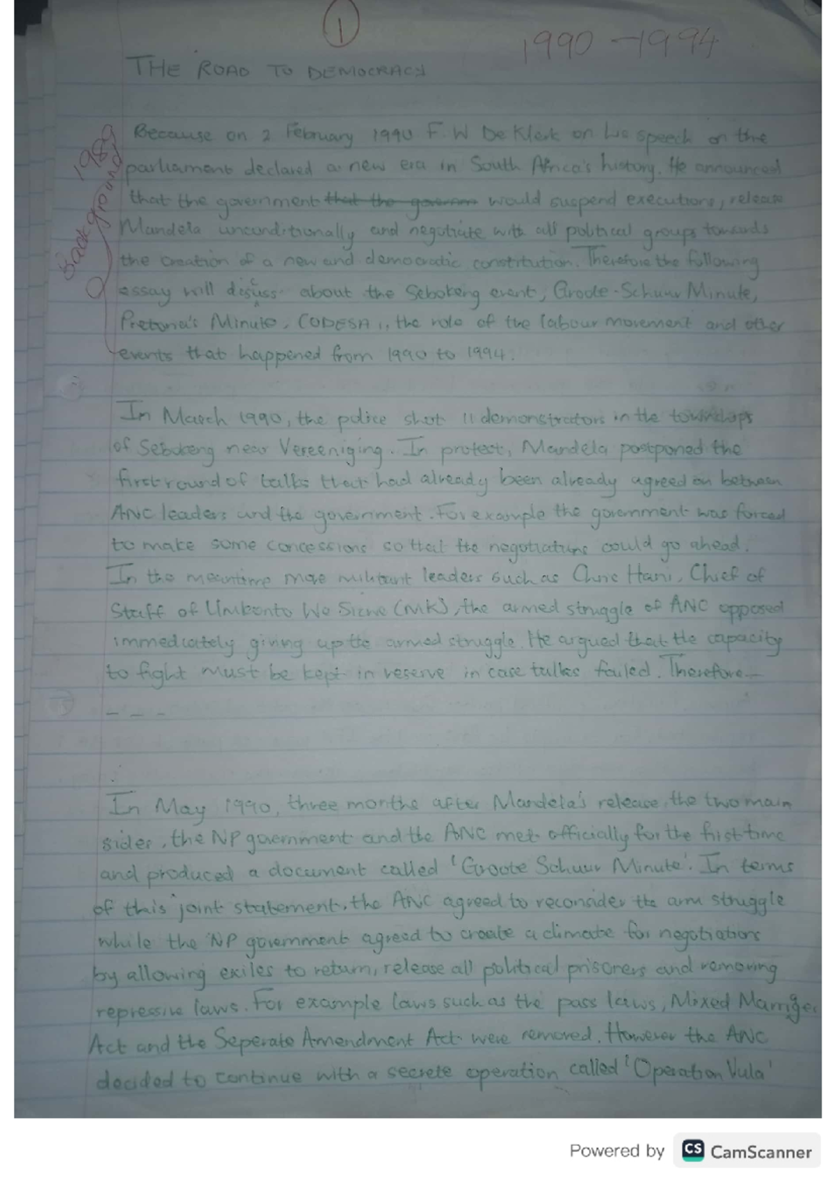 THE ROAD TO Democracy - History essay - Studocu