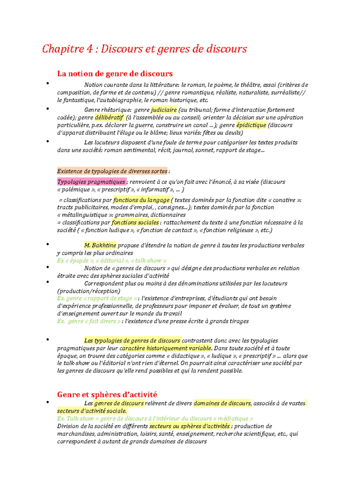 Chapitre 4 - Chapitre 4 : Discours et genres de discours La notion de ...