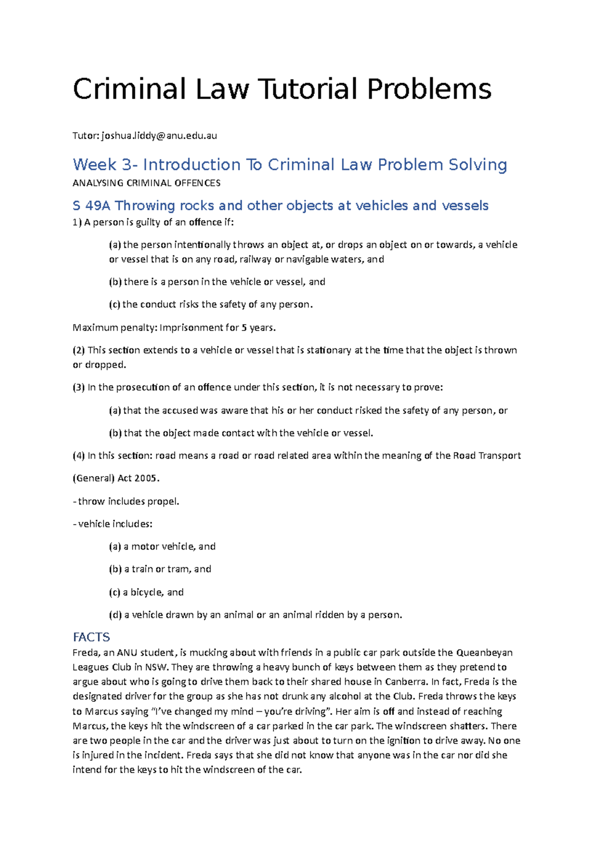 Criminal Law Tutorial Problems - Criminal Law Tutorial Problems Tutor ...